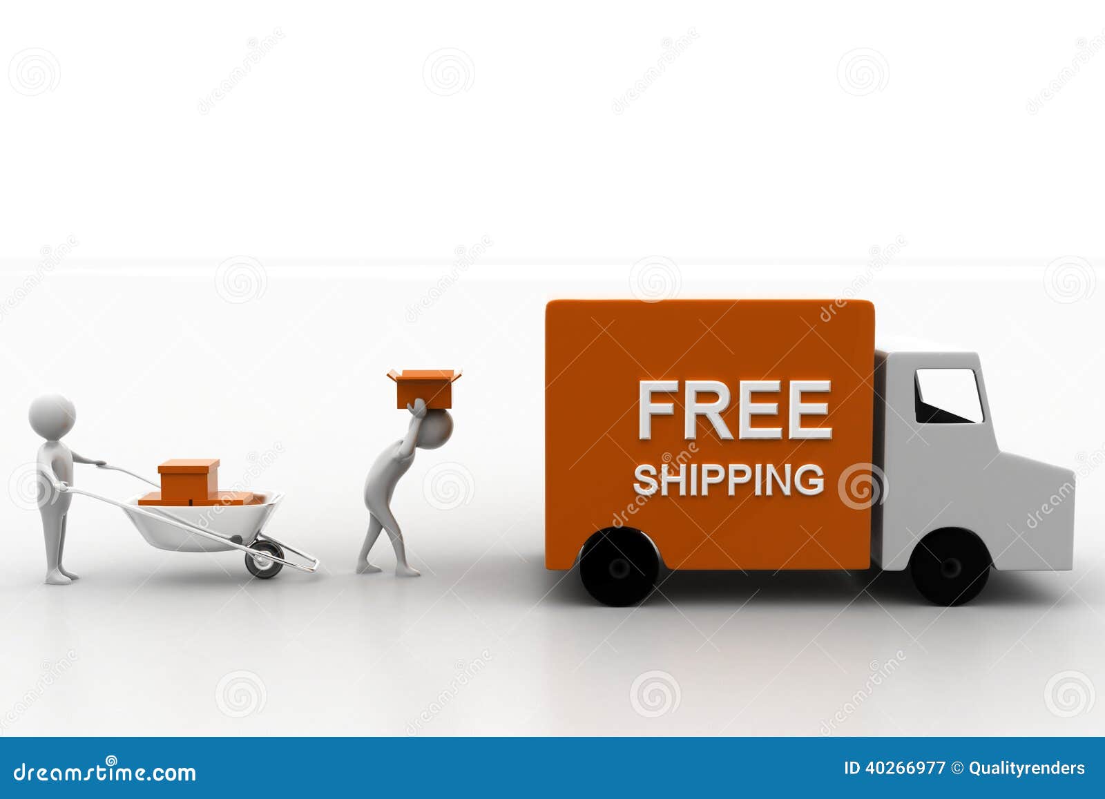 3d Man Carrying Boxes To Free Shipping Van Stock Illustration ...