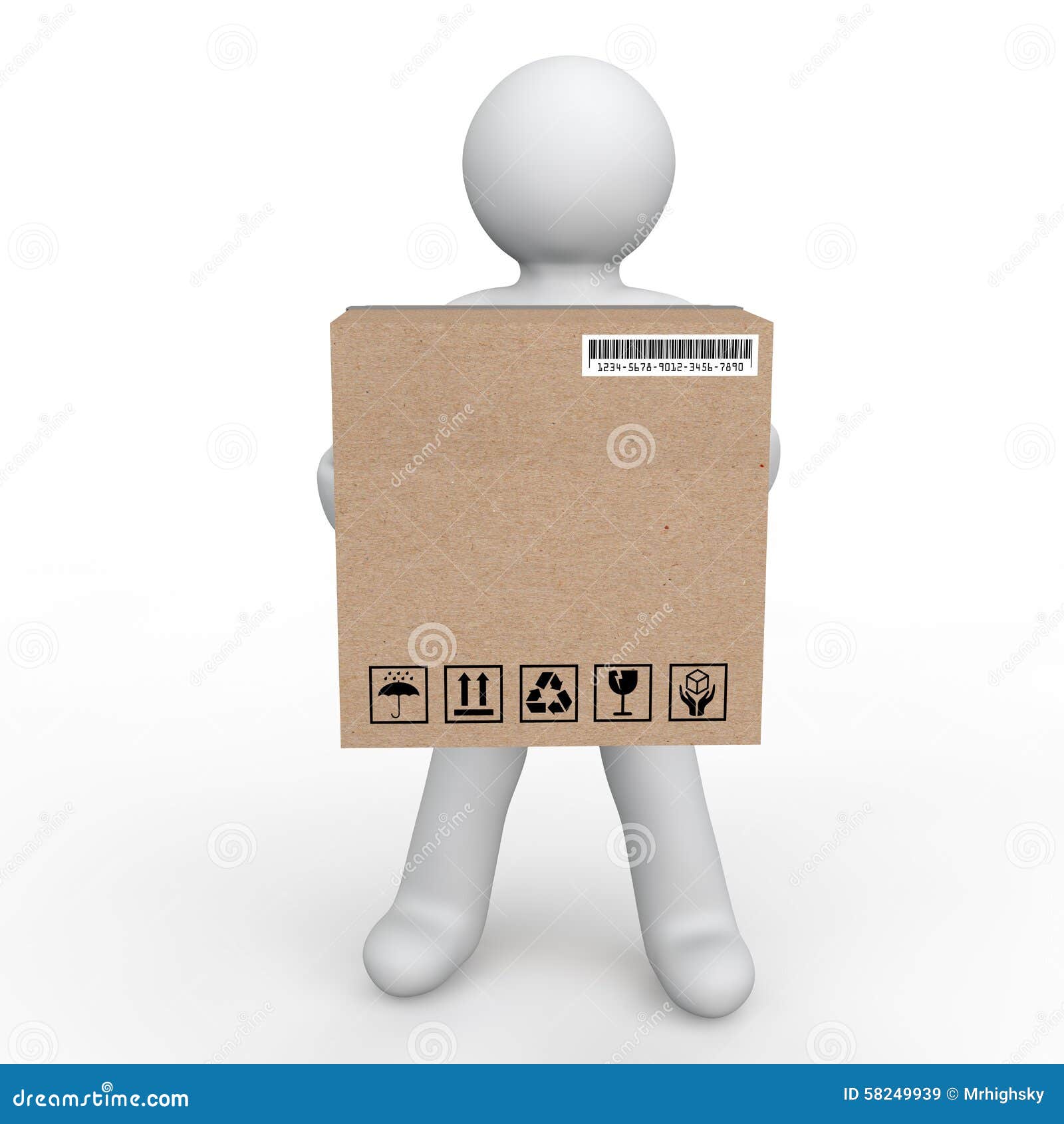 3d Man Carrying a Delivery Box Stock Illustration - Illustration of ...