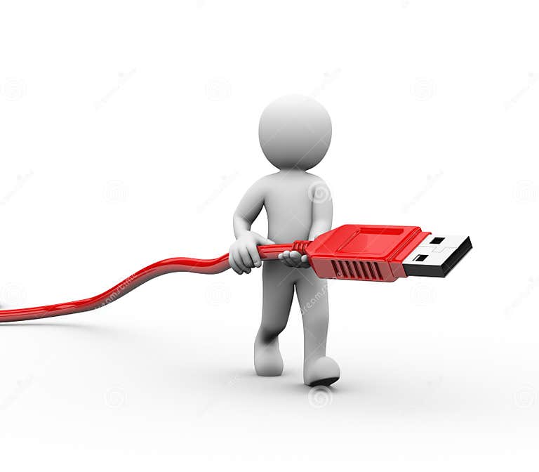 3d Man Carrying Usb Connector Stock Illustration - Illustration of idea ...