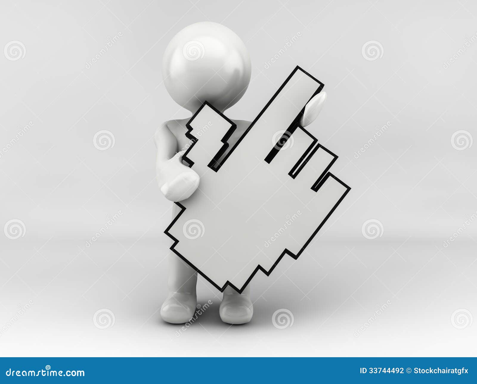 3D Man Character with Cursor Stock Illustration - Illustration of toon ...