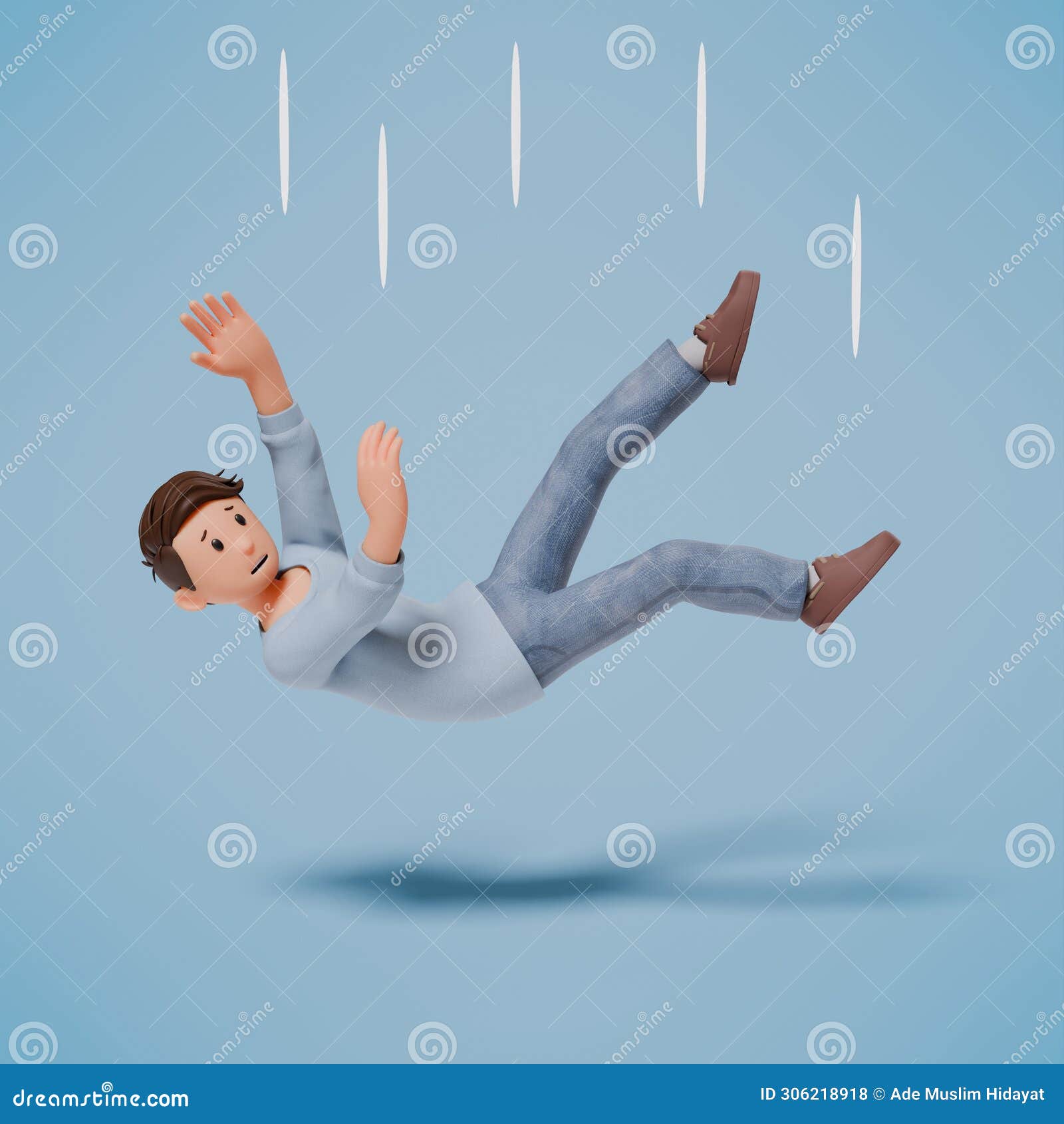 3d Man Character Falling from Top To Bottom on a Blue Background Stock ...