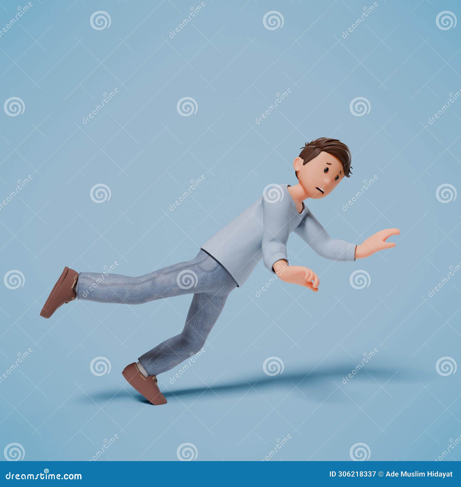 3d Man Character Slipped and Fell Forward while Walking on a Blue ...
