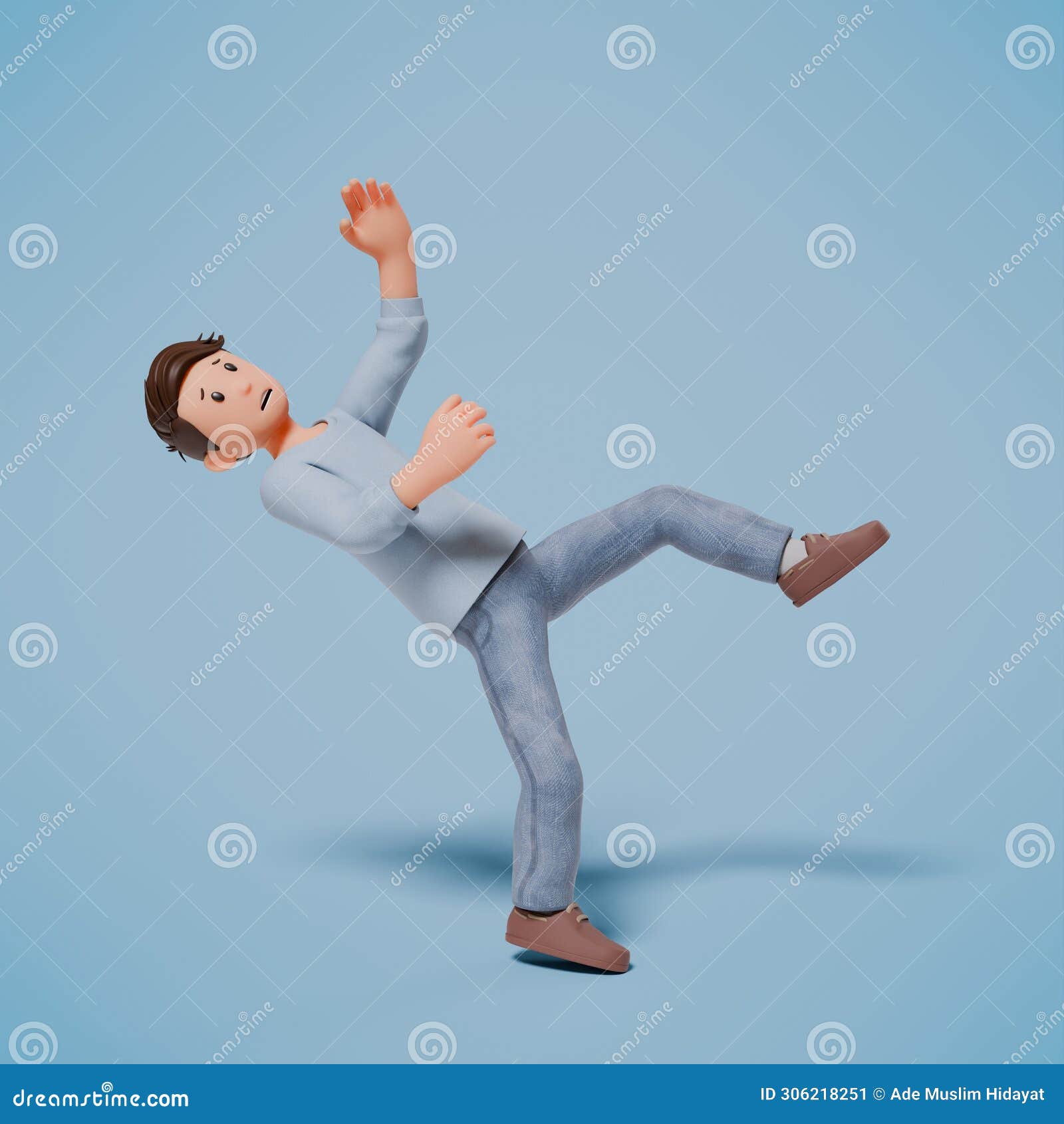 3d Man Character Slipped and Fell Backwards while Walking on a Blue ...