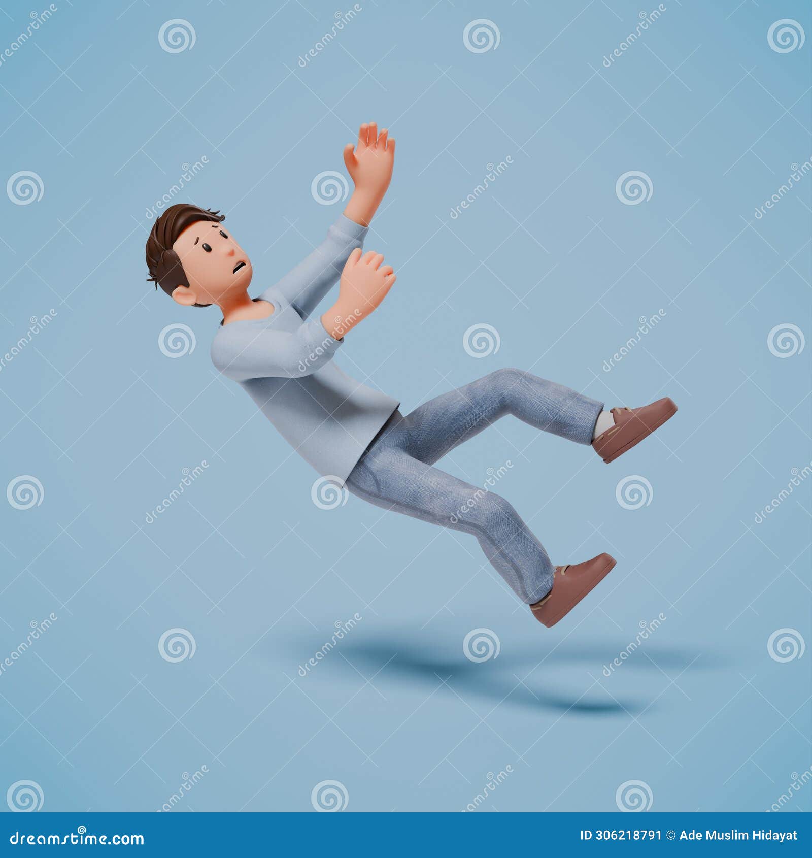 3d Man Character Slipped and Fell Backwards while Walking on a Blue ...
