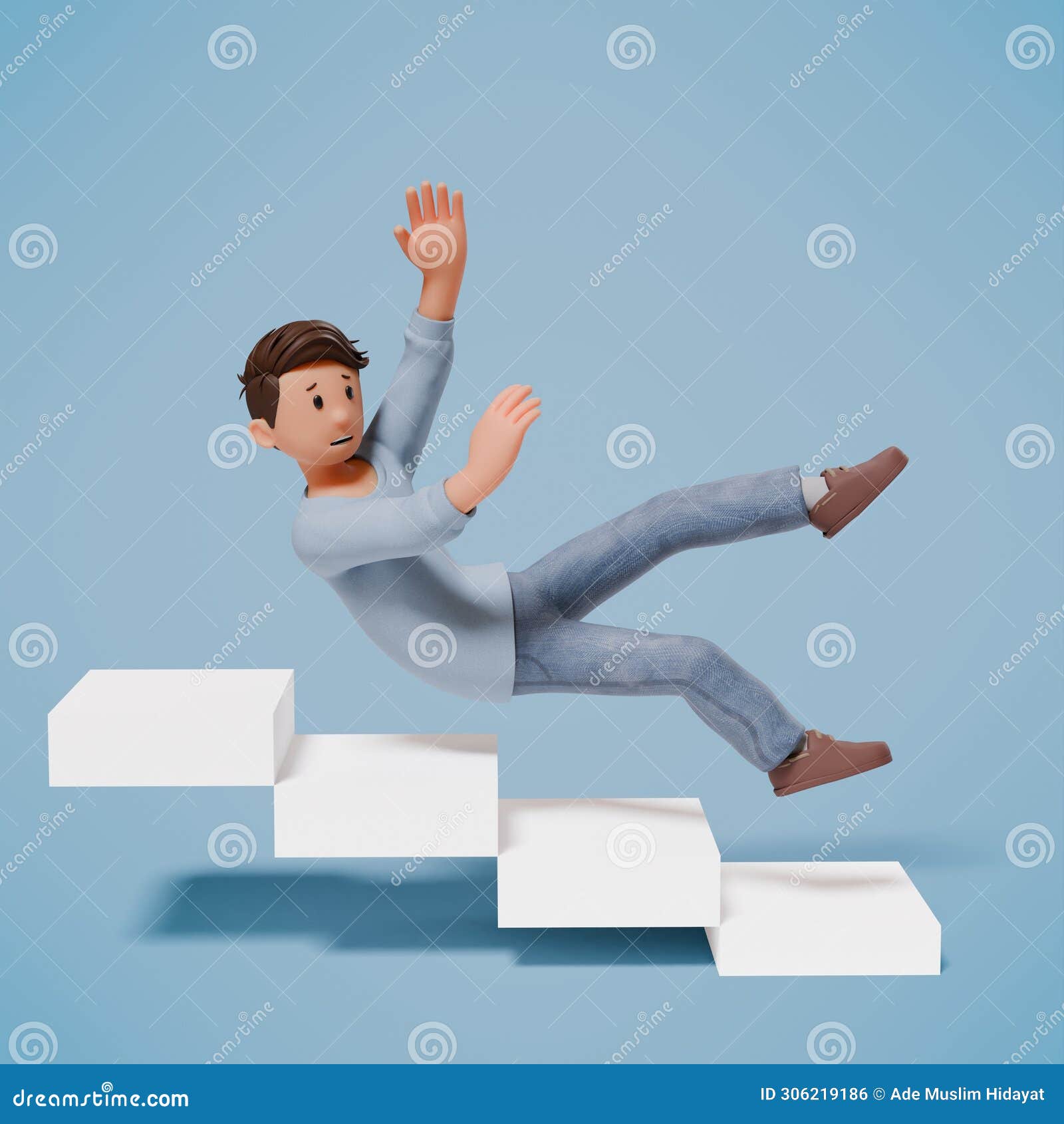 3d Man Character Slipped and Fell while Going Down the Stairs with a ...