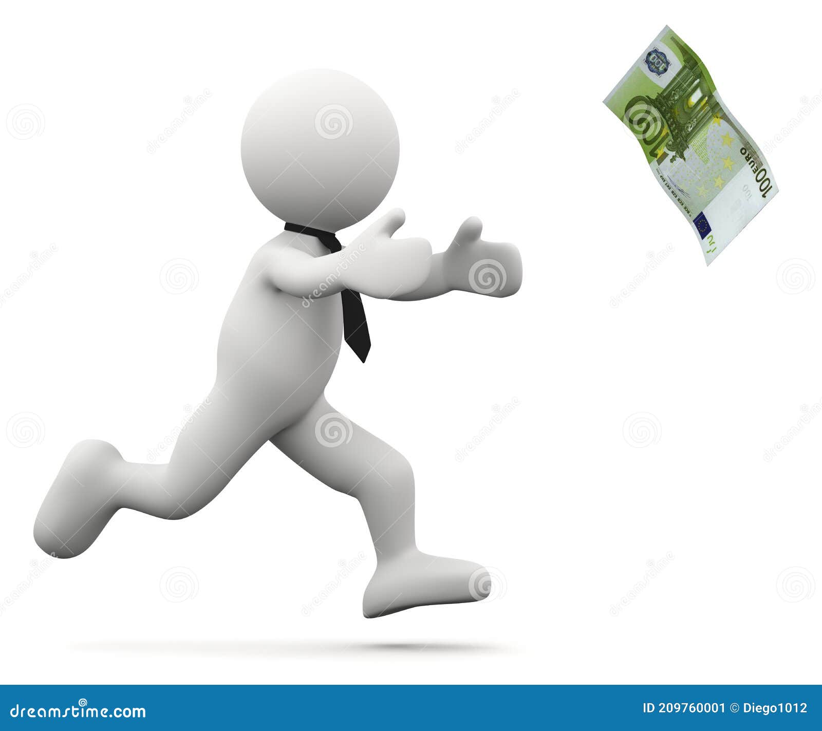 3d man chasing a banknote stock illustration. Illustration of crisis ...