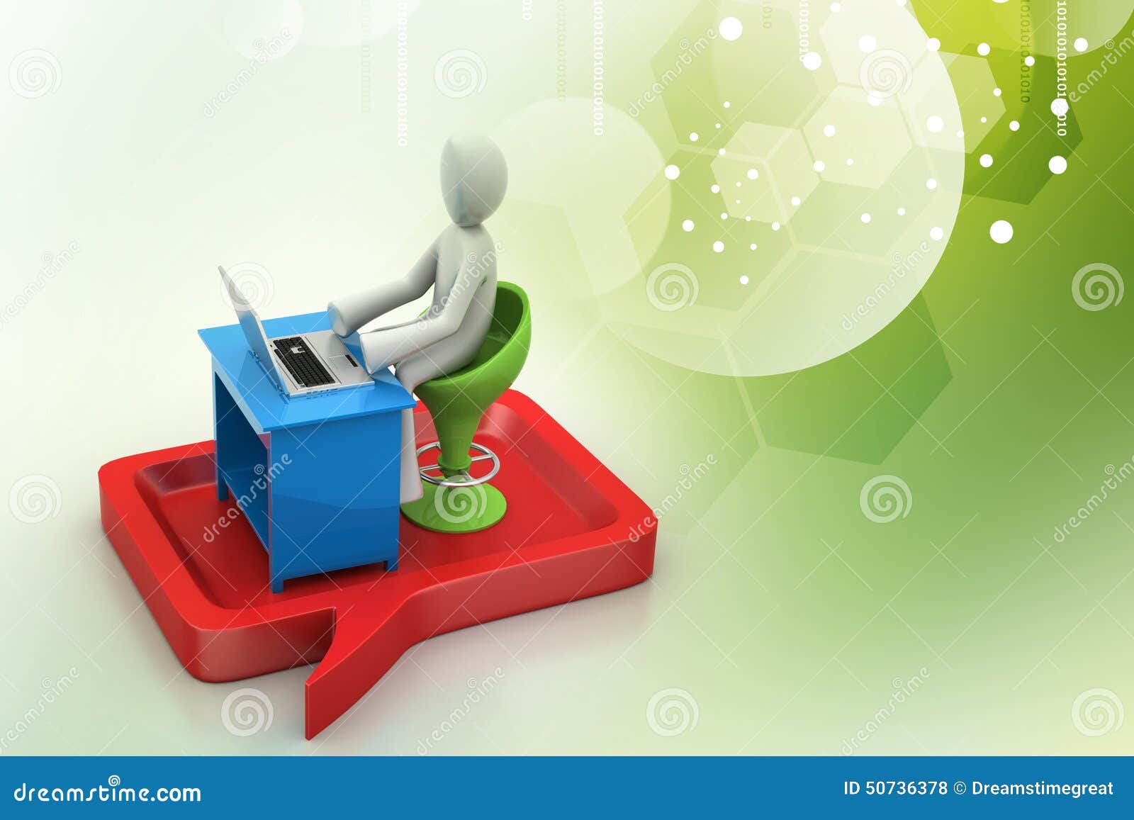 3d Man in Chat Bubble with Laptop Stock Illustration - Illustration of ...