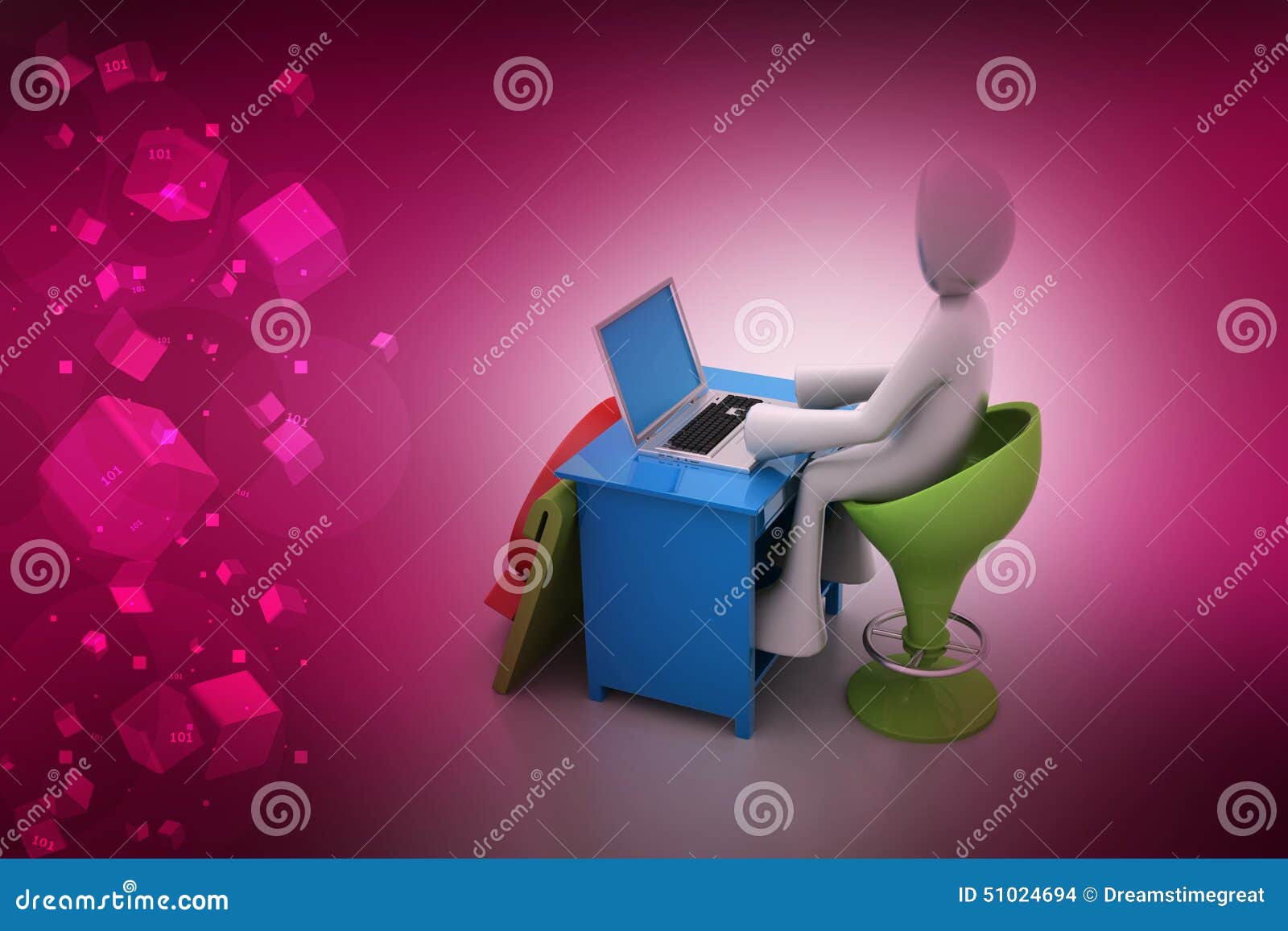 3d man chat with laptop stock illustration. Illustration of computer ...