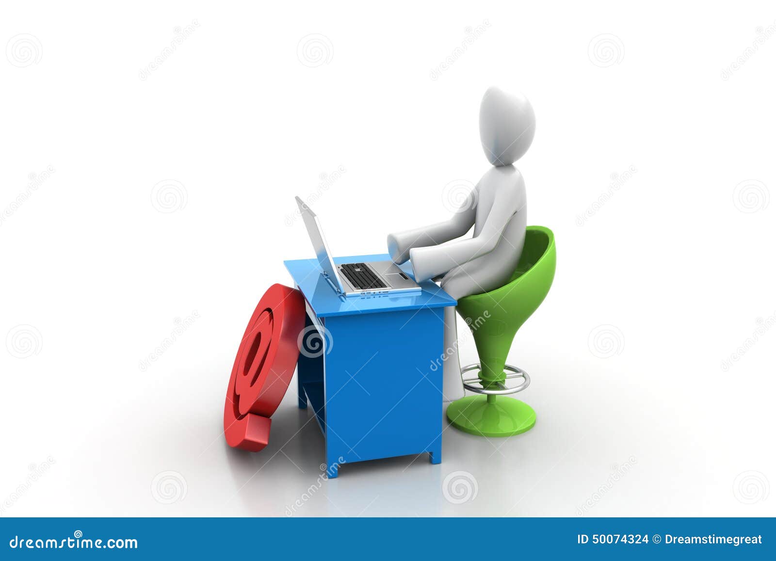 3d man in chat with laptop stock illustration. Illustration of opinion ...