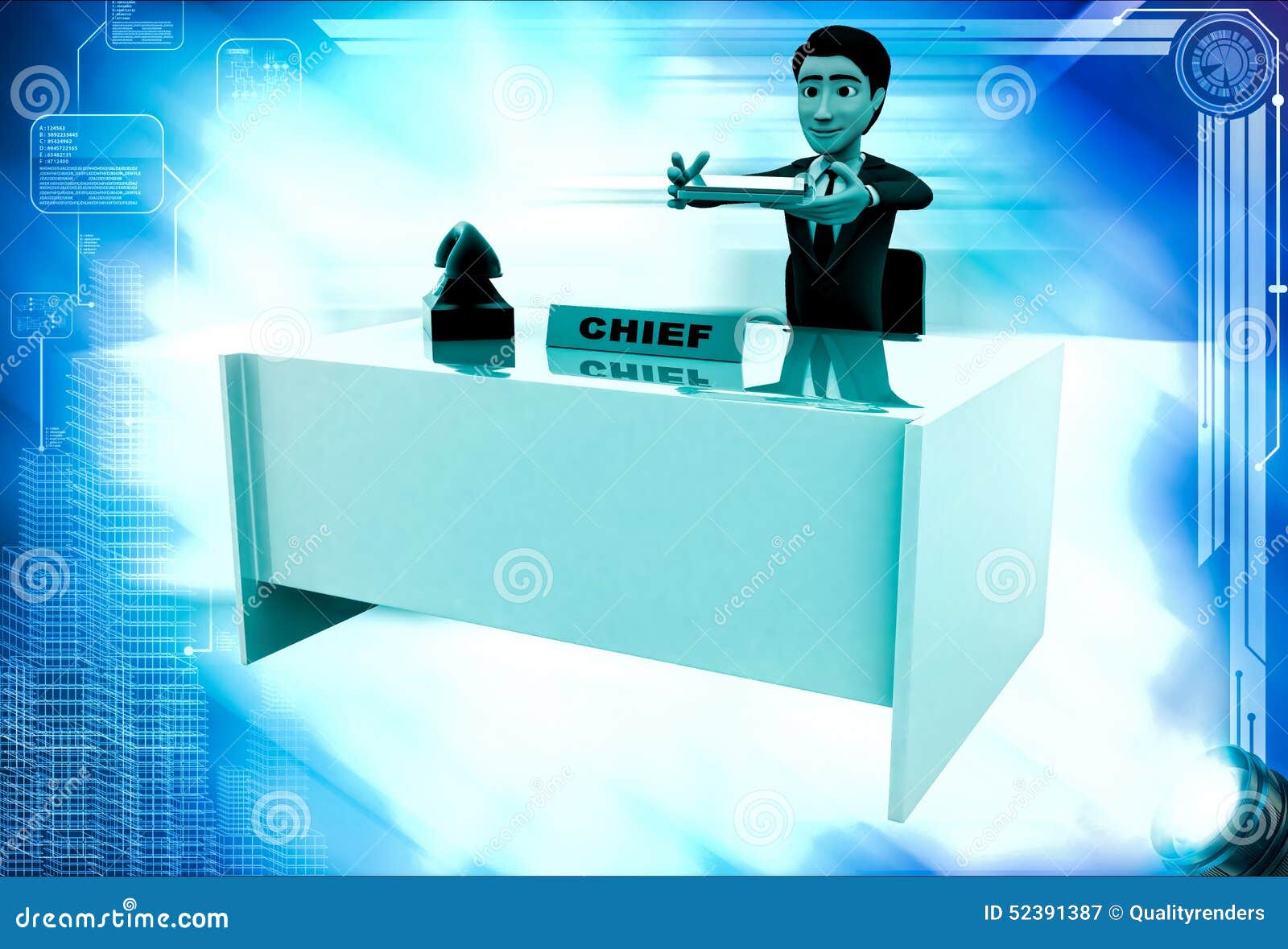 3d Man Checking Paper on Office Table Illustration Stock Illustration ...