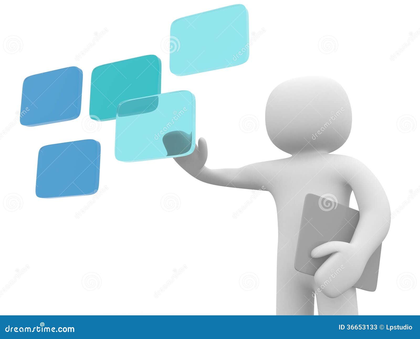 3d Man Clicking on a Digital Touch Screen Stock Illustration ...