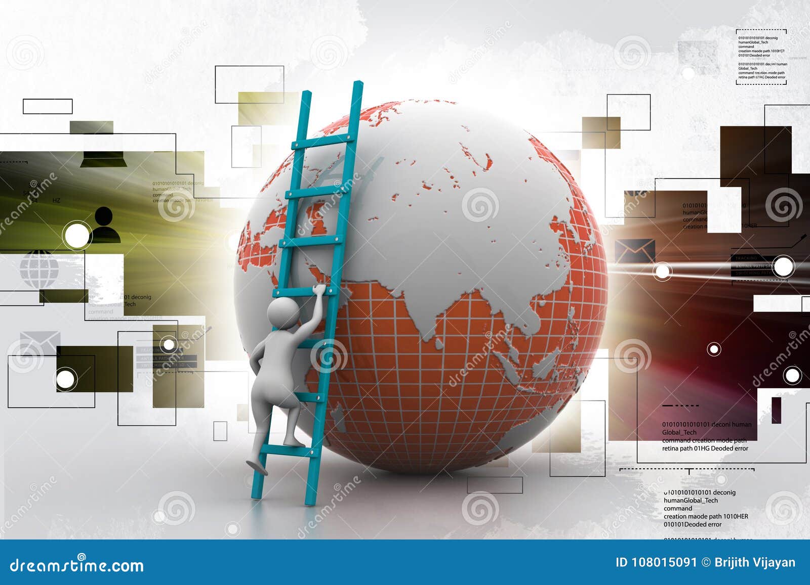 3d Man Climbing The Globe With The Help Of Ladder Stock Photography ...