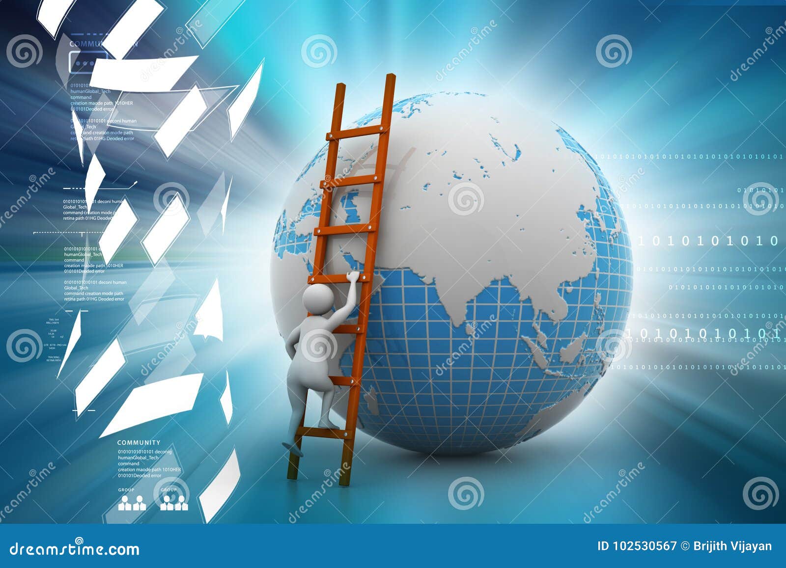 3d Man Climbing The Globe With The Help Of Ladder Stock Photography ...