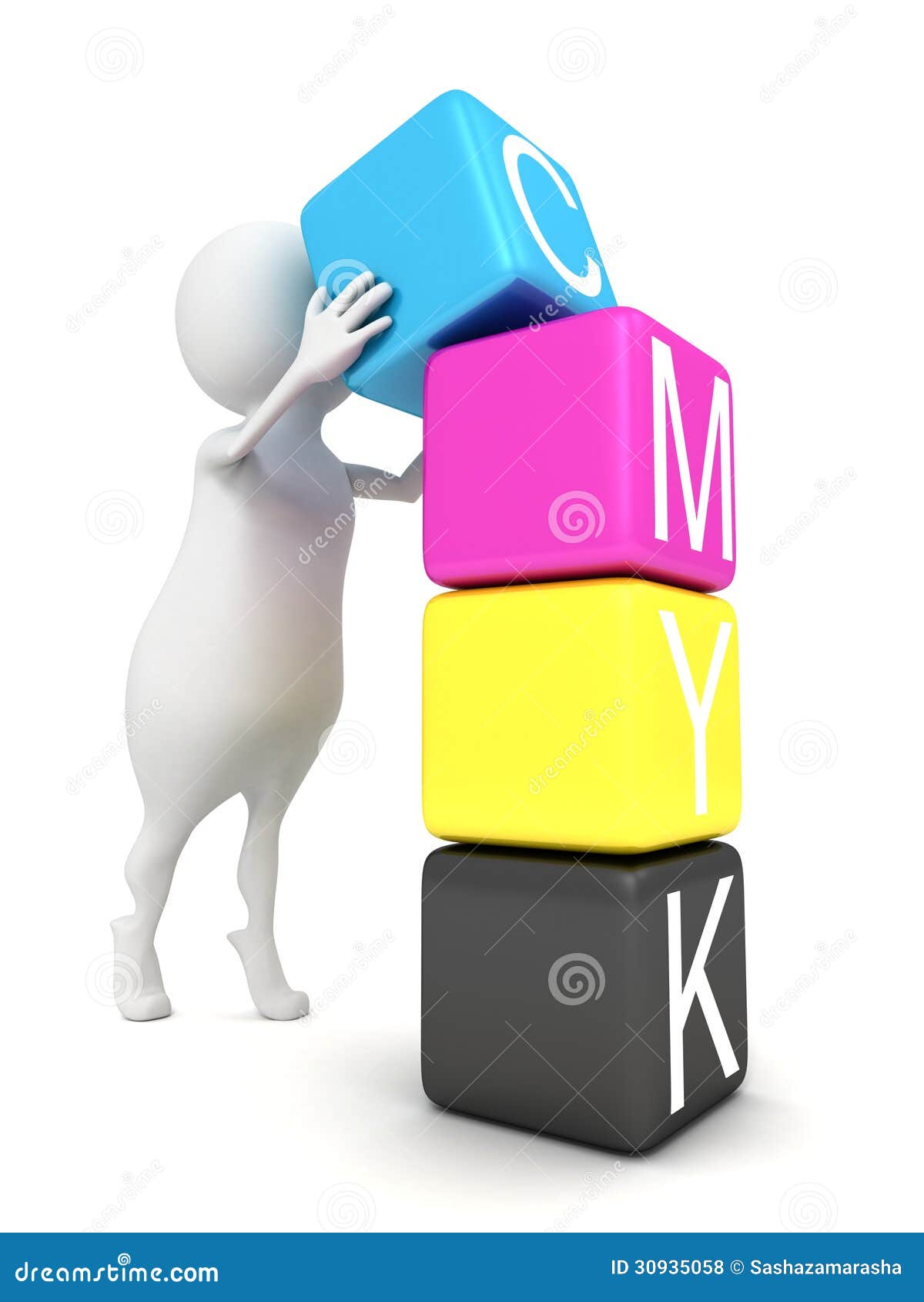 3d Man with Cmyk Toy Blocks Tower Stock Illustration - Illustration of ...