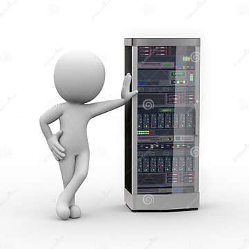 3d Man with Computer Network Server Stock Illustration - Illustration ...