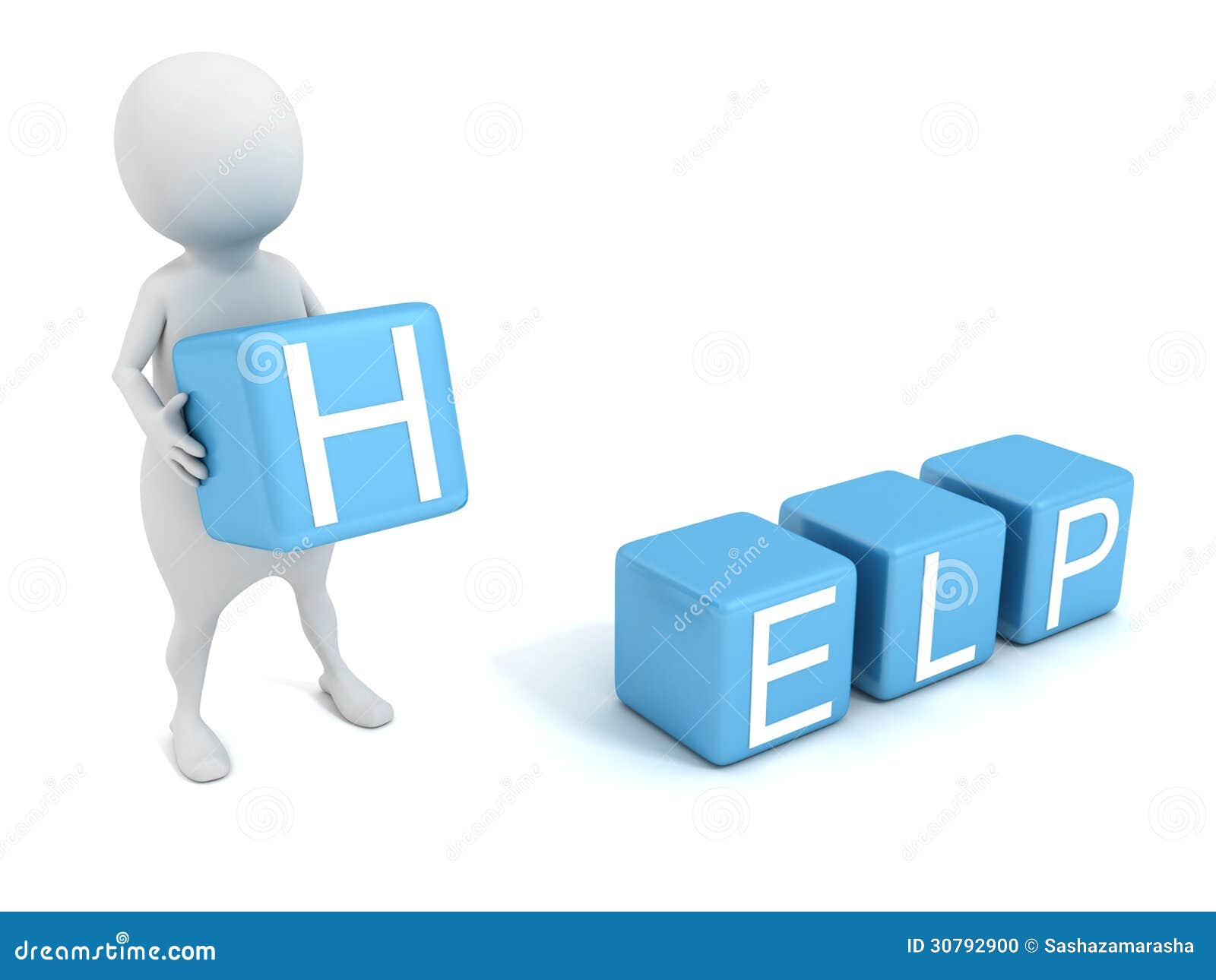 3d Man with Concept HELP Text Blue Toy Blocks Stock Illustration ...