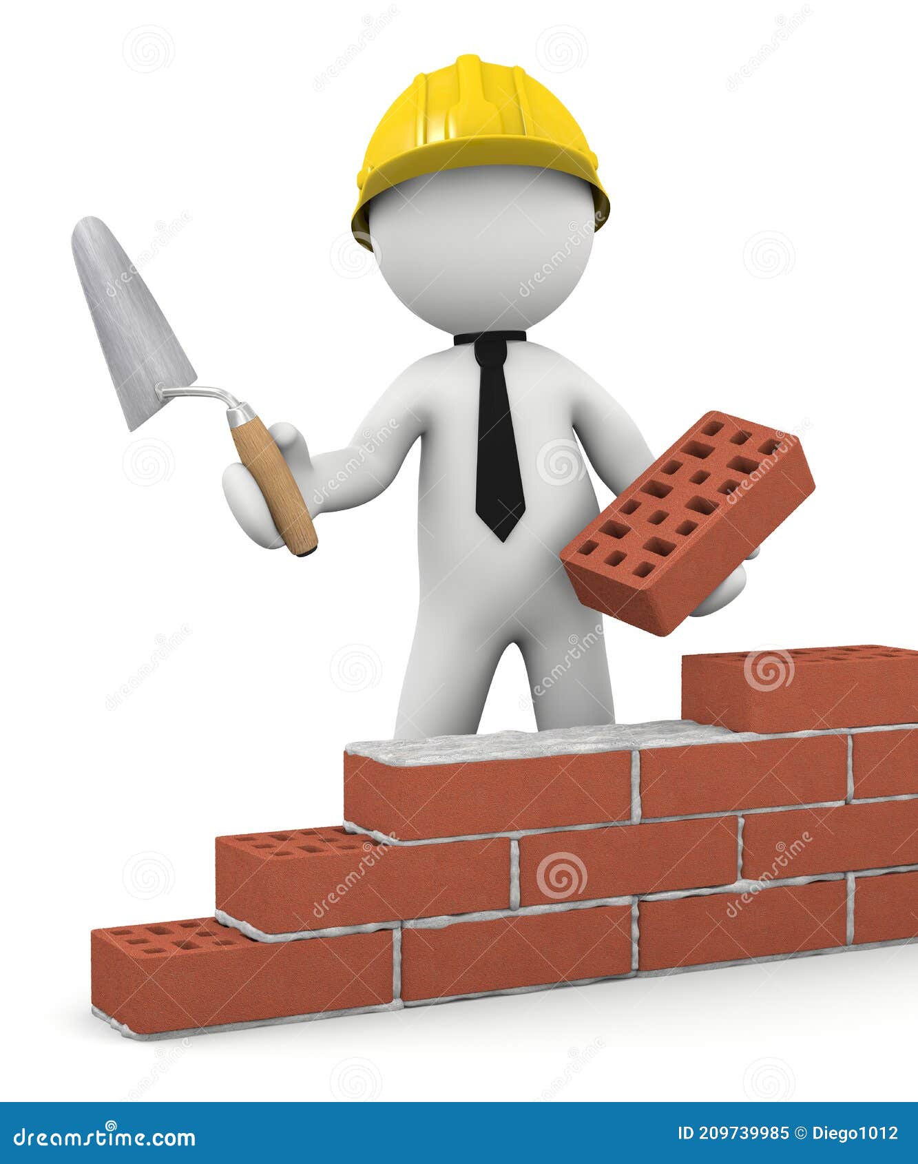 3d Man Construction Worker on White Background Stock Illustration ...
