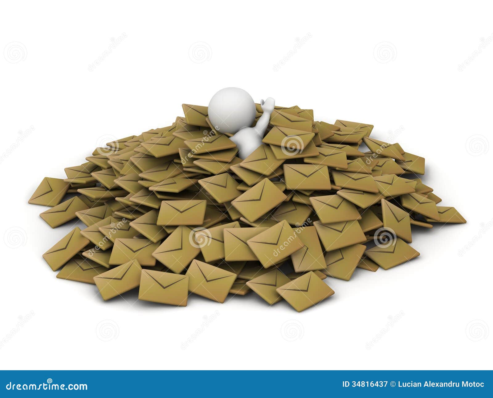 3D Man Covered in Pile of Emails Stock Illustration - Illustration of ...