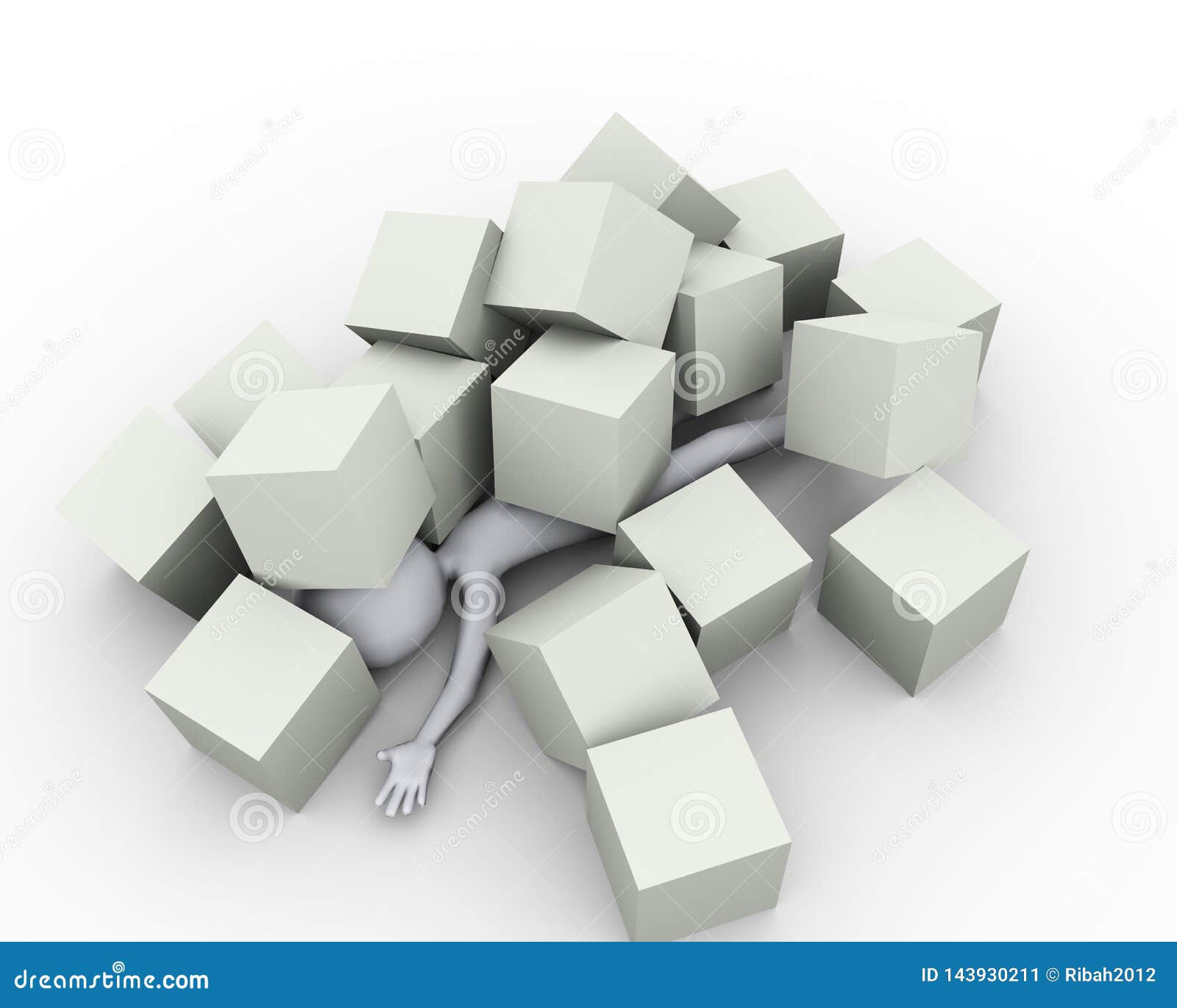 3d Man Covered Under Boxes Cubes Stock Illustration - Illustration of ...