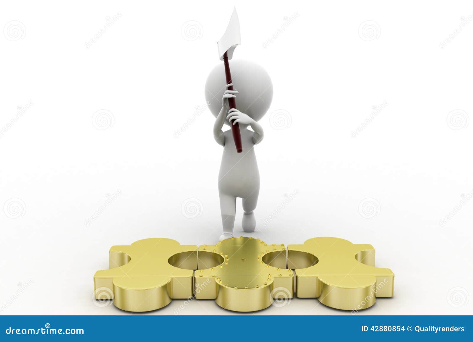 3d Man Destroying Solved Puzzle Stock Illustration - Illustration of ...