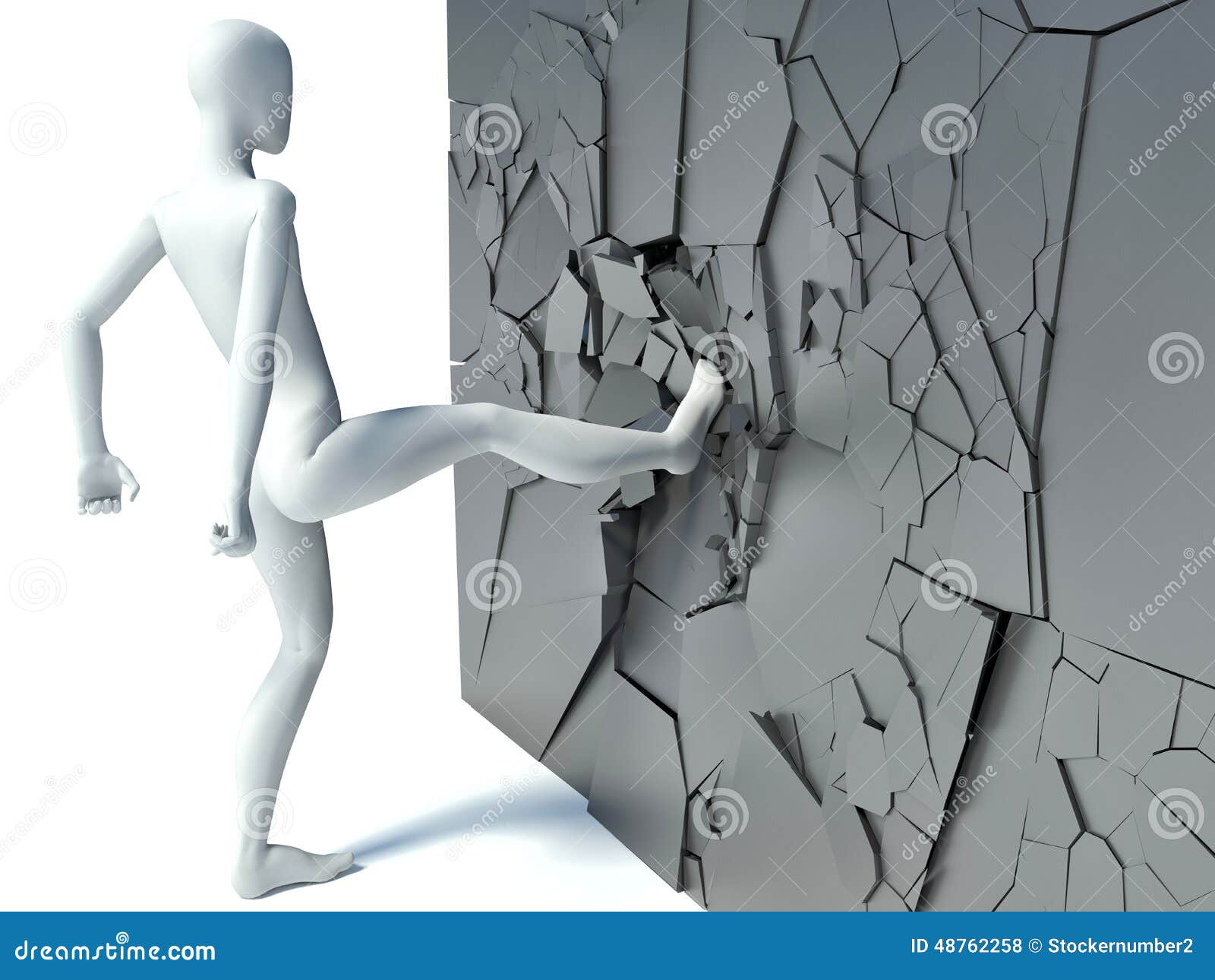 3d Man Destroys the Barrier Stock Illustration - Illustration of ...