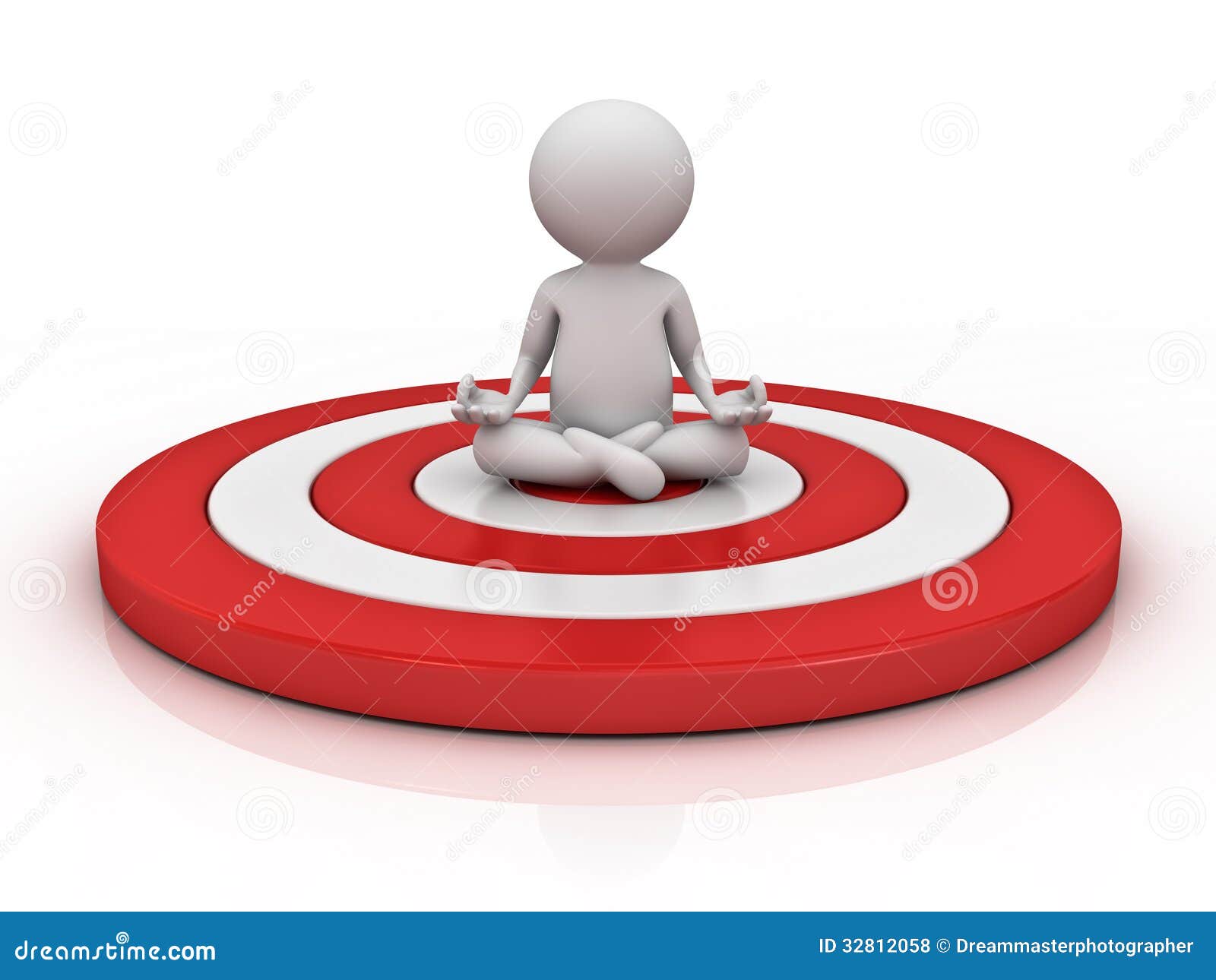 3d Man Doing Meditation On Red Target Over White Background With ...