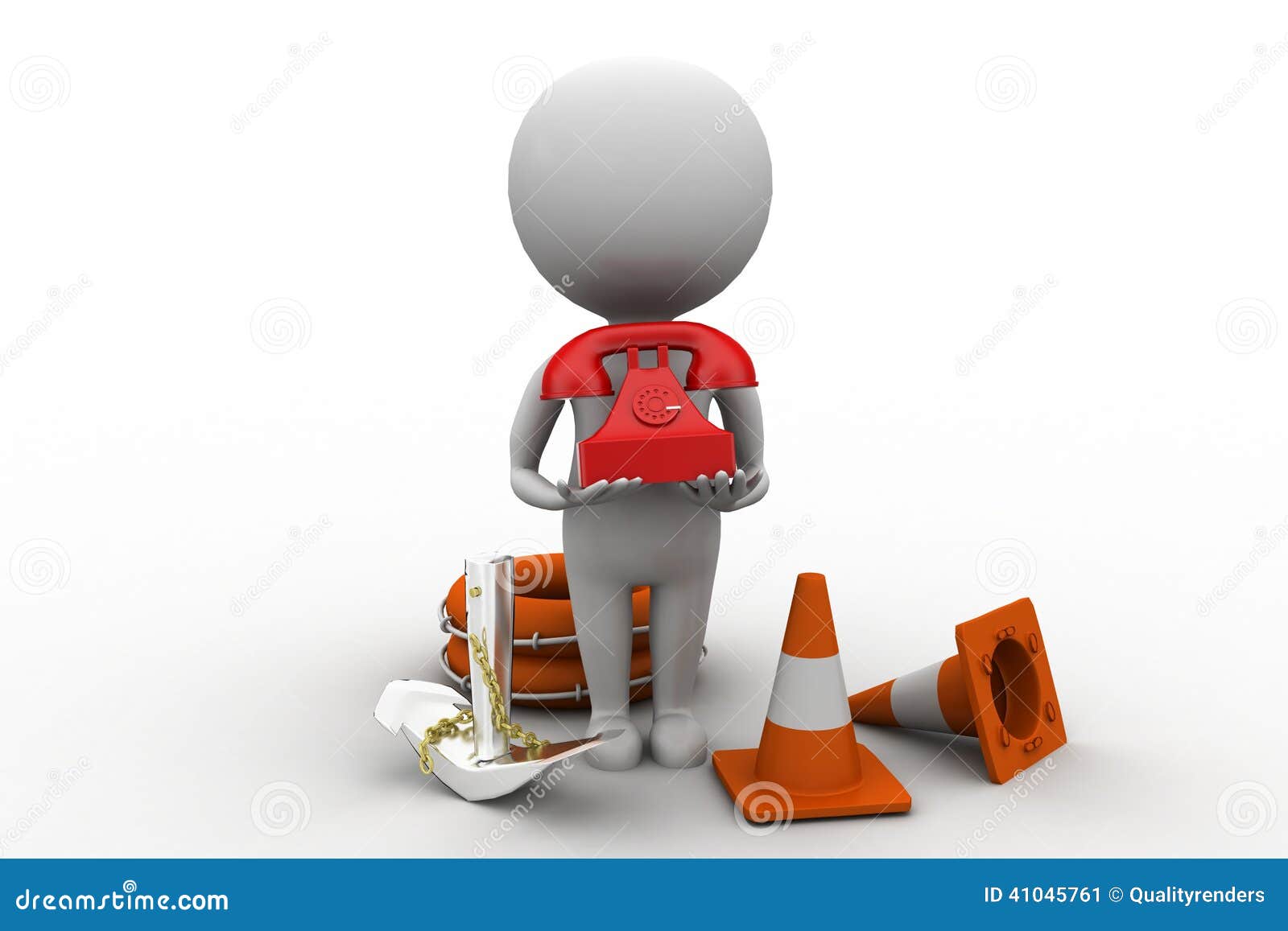 3D Man with Emergency Call / Phone Concept Stock Illustration ...