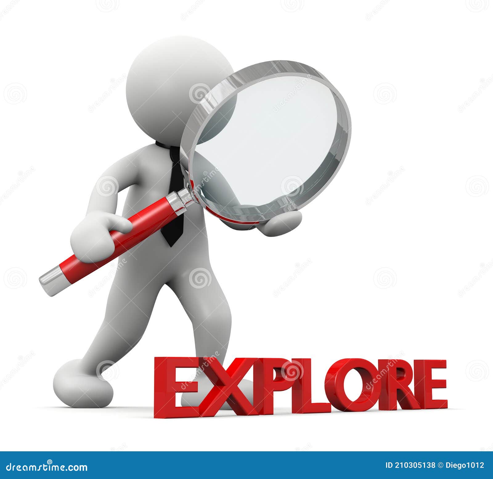 3d man exploring with lens stock illustration. Illustration of ...