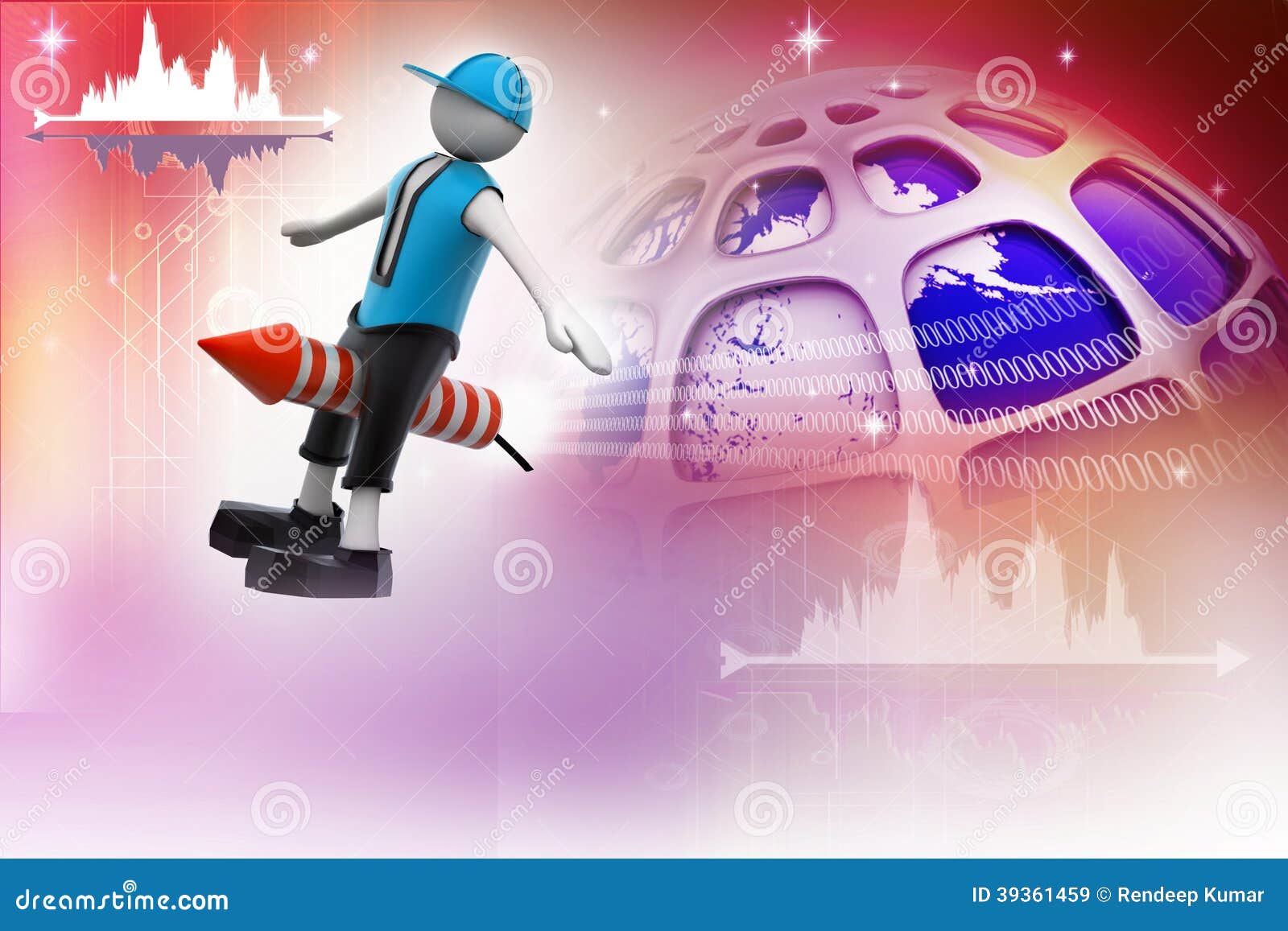 3d man flying rocket stock illustration. Illustration of abstract ...
