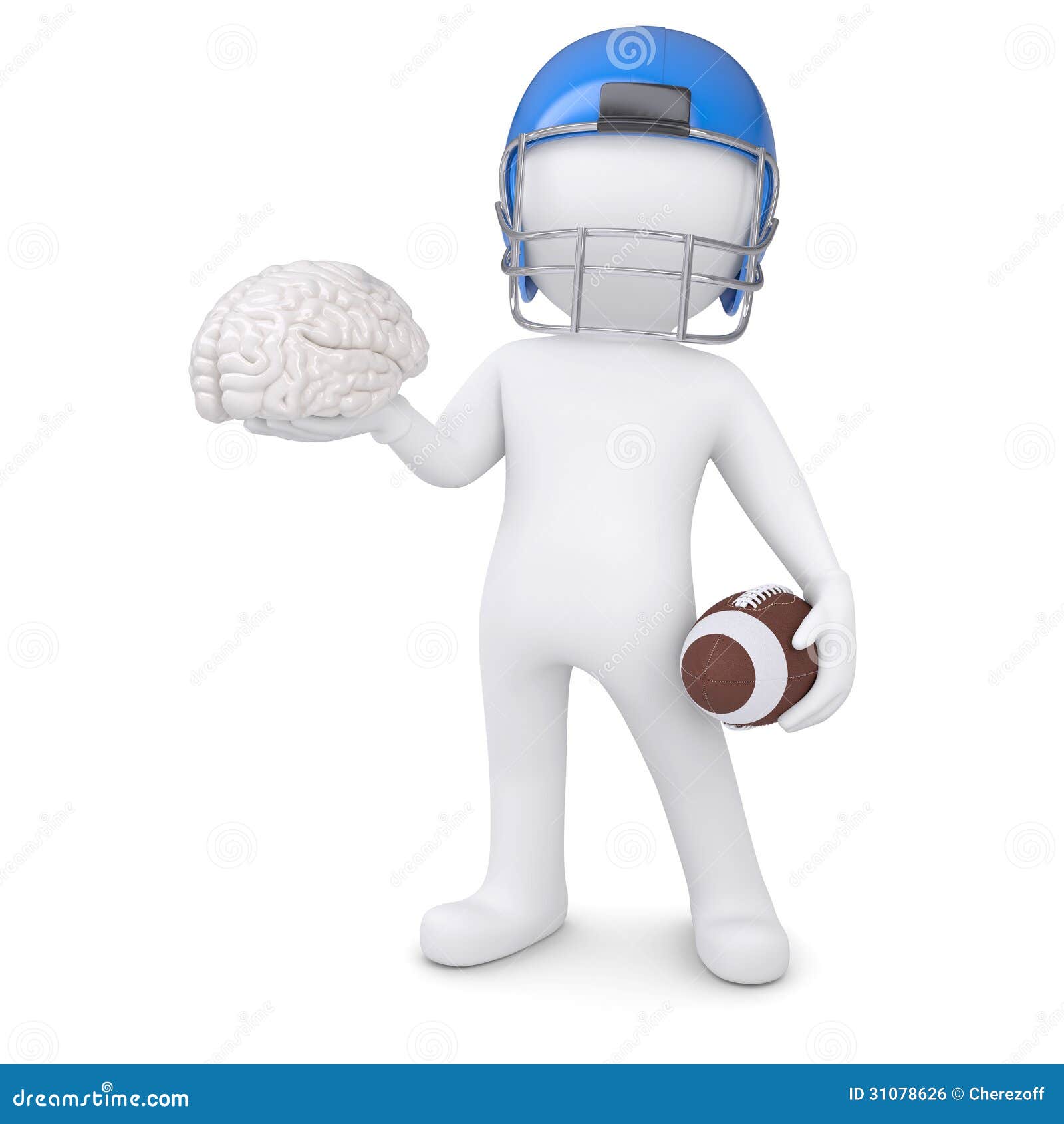 3d Man in a Football Helmet Keeps the Brain Stock Illustration ...
