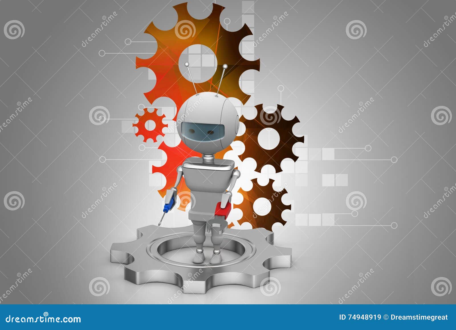 3d man with gears stock illustration. Illustration of tool - 74948919