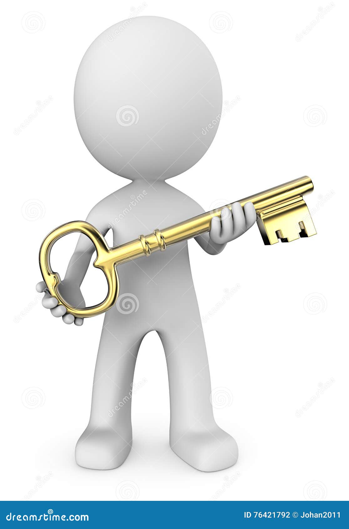 3D man with gold key stock illustration. Illustration of stand - 76421792