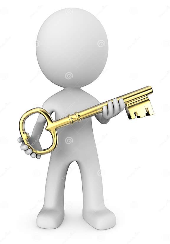 3D man with gold key stock illustration. Illustration of stand - 76421792