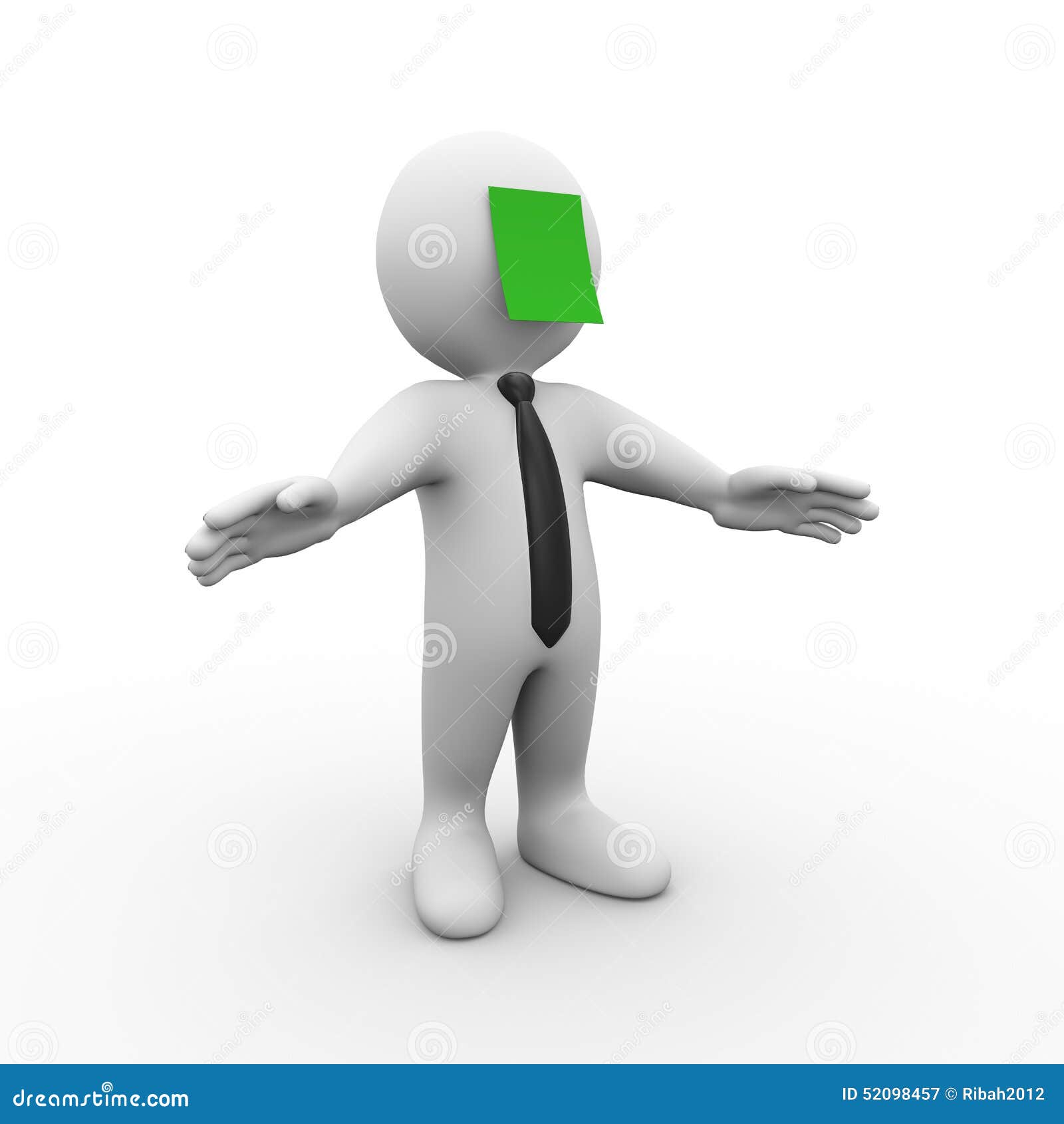 3d Man with Green Sticky Note Stock Illustration - Illustration of ...