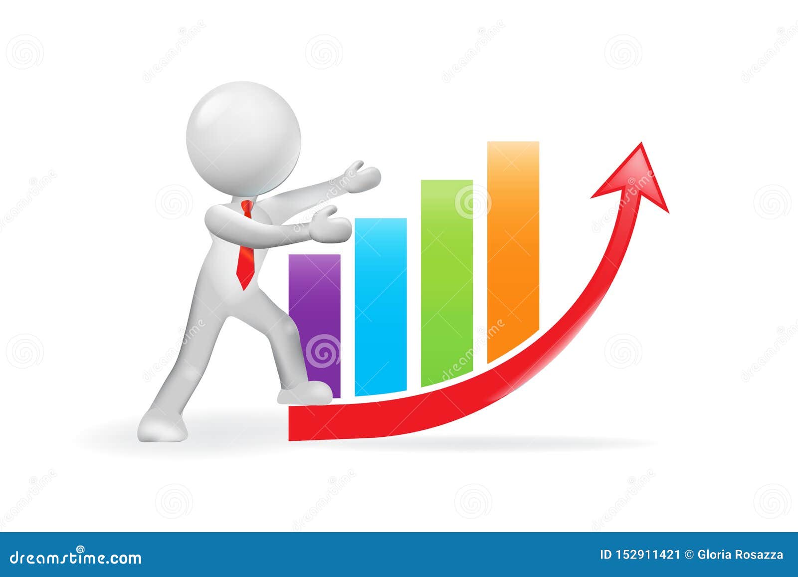 3D Man And Growing Business Bar Graph Chart Cartoon Vector ...