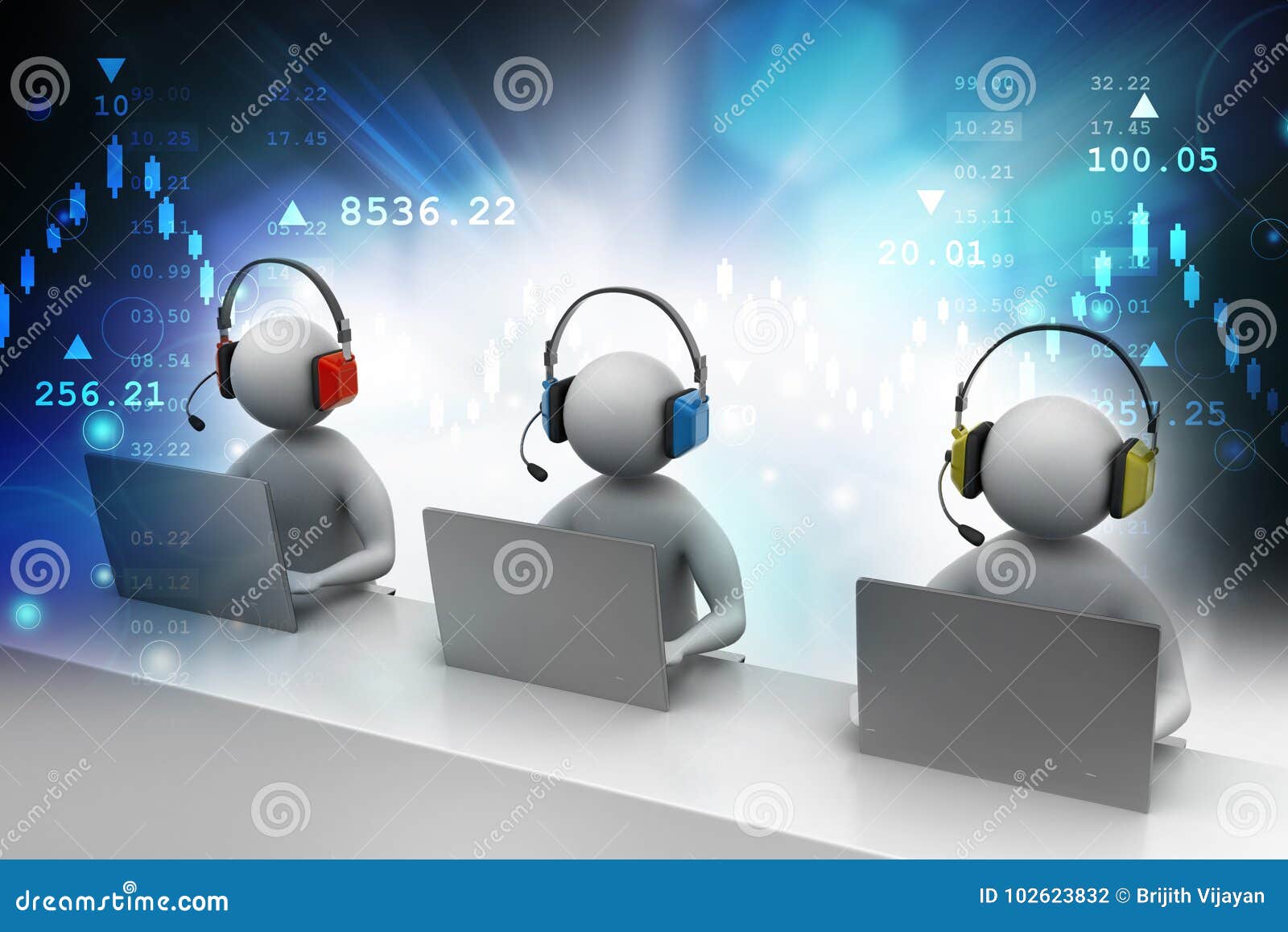 3D Man with Headset Talking Over the Phone Stock Illustration ...
