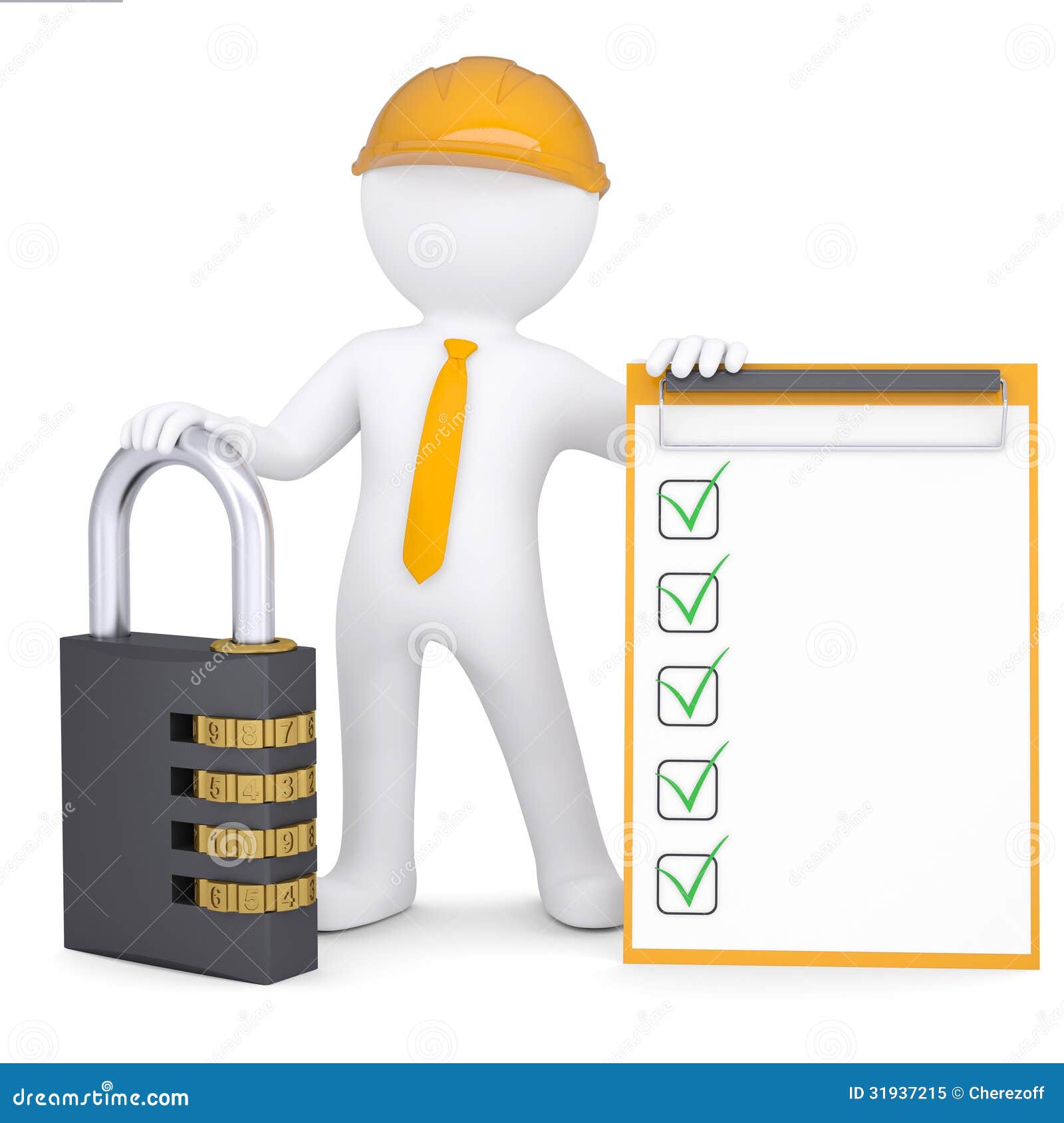 3d Man in Helmet with Lock and Checklist Stock Illustration ...