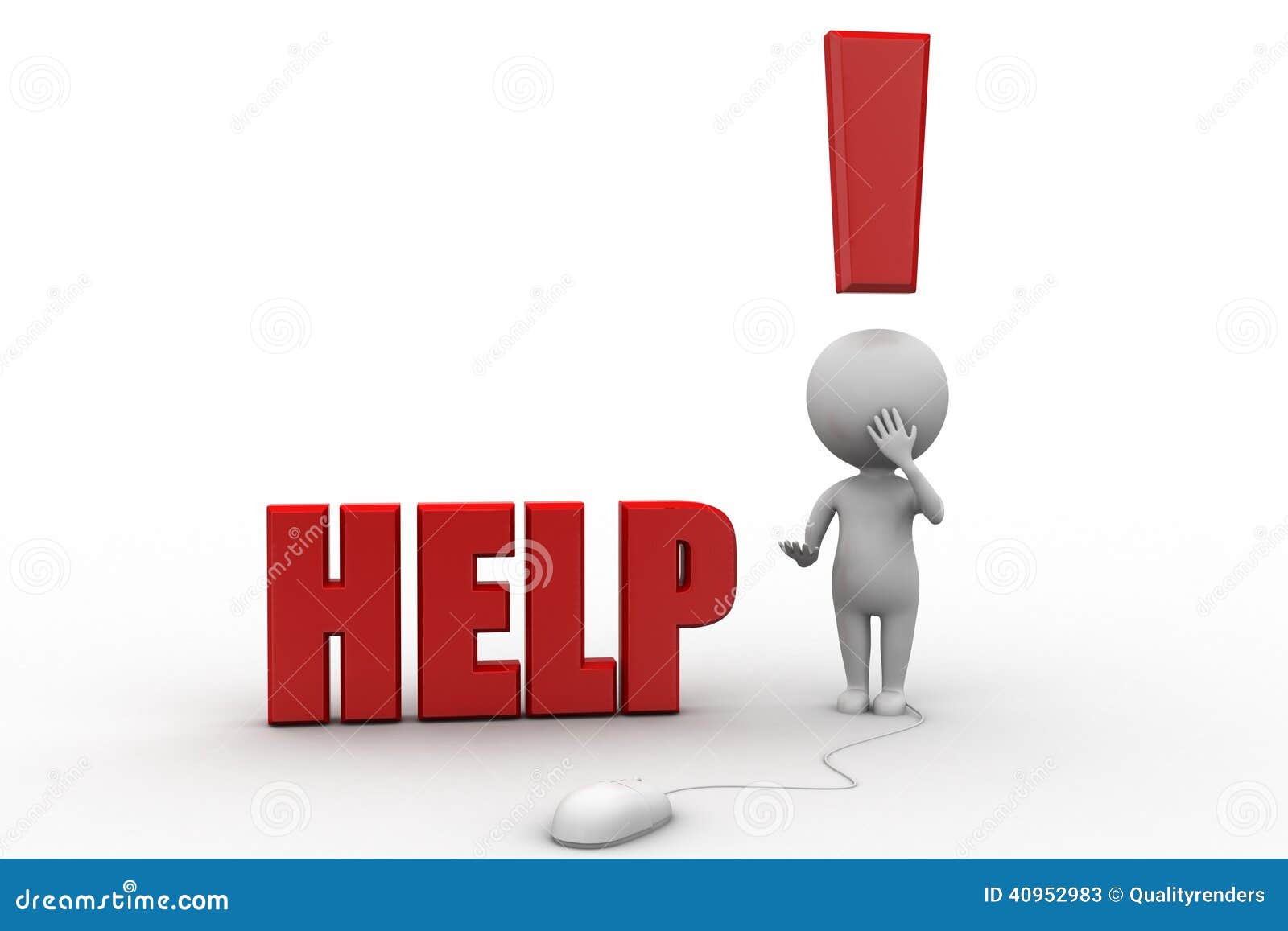 3d Man with Help Illustration Connected To Mouse Stock Illustration ...