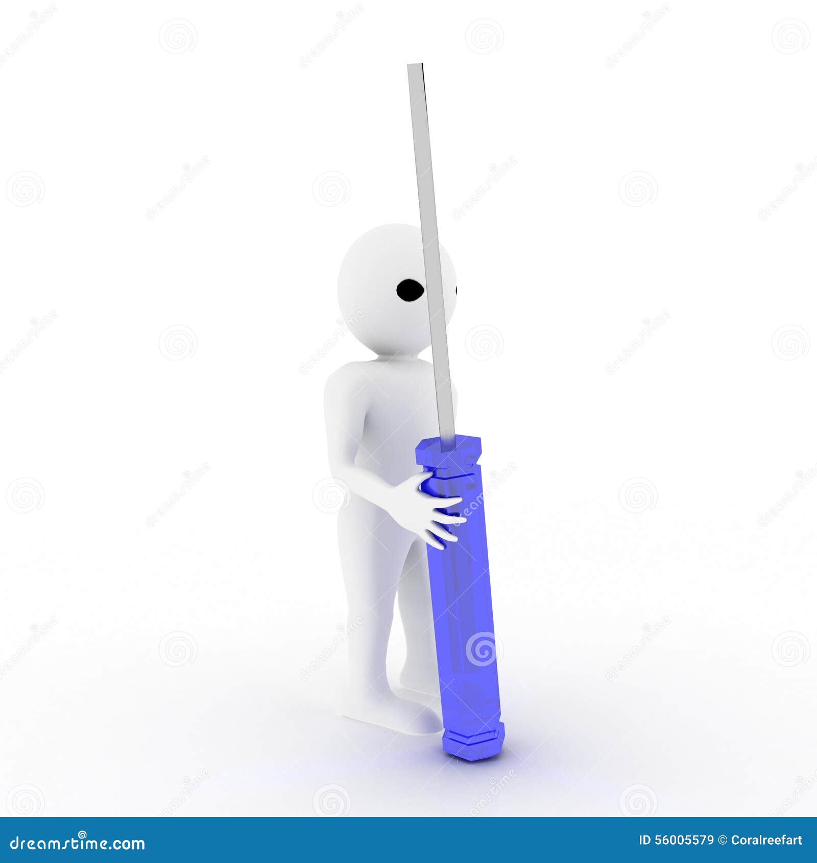 3d Man Holding Big Blue Handle of Driver Illustration Stock ...