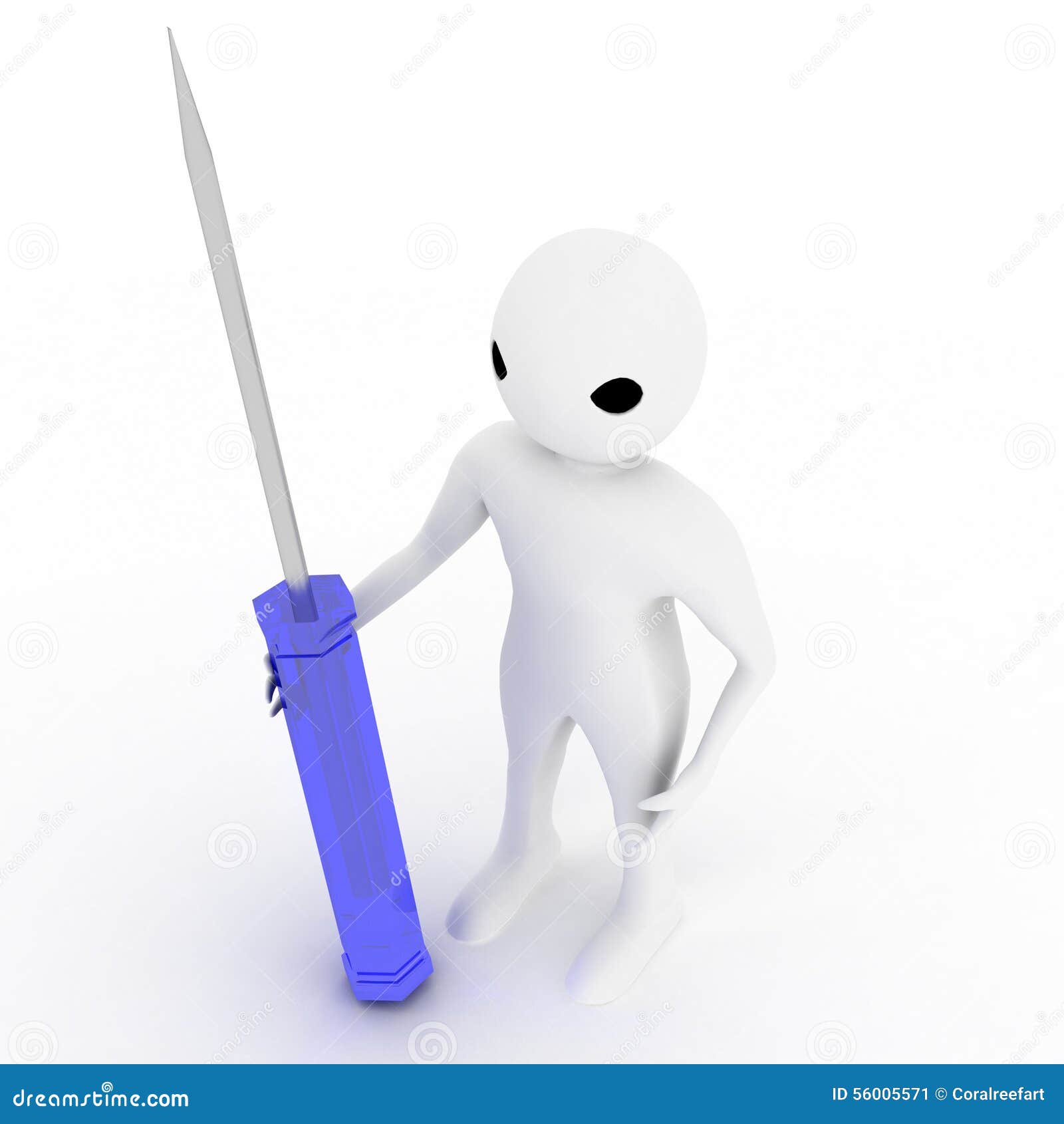 3d Man Holding Big Blue Handle of Driver Illustration Stock ...