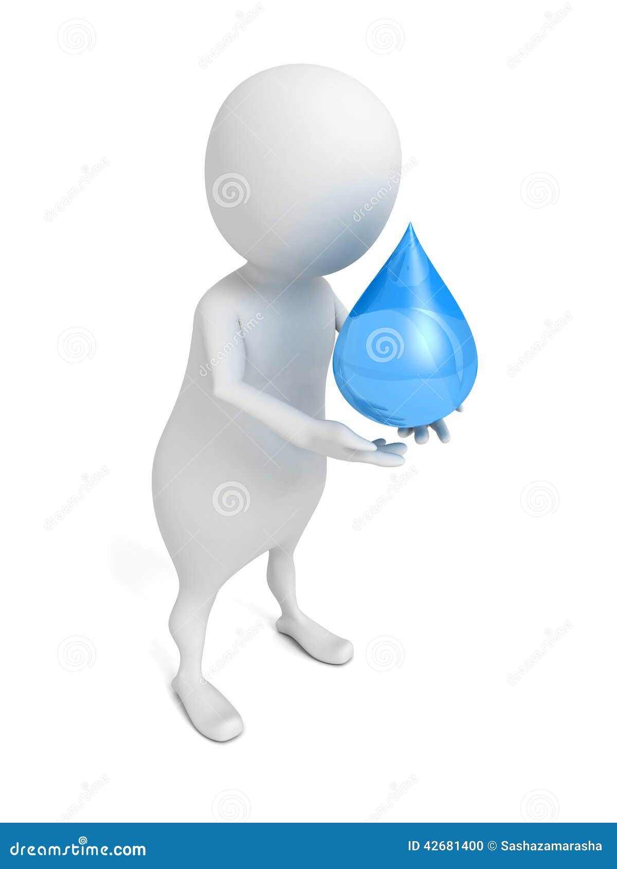 3d Man Holding Blue Water Drop Stock Illustration - Illustration of ...