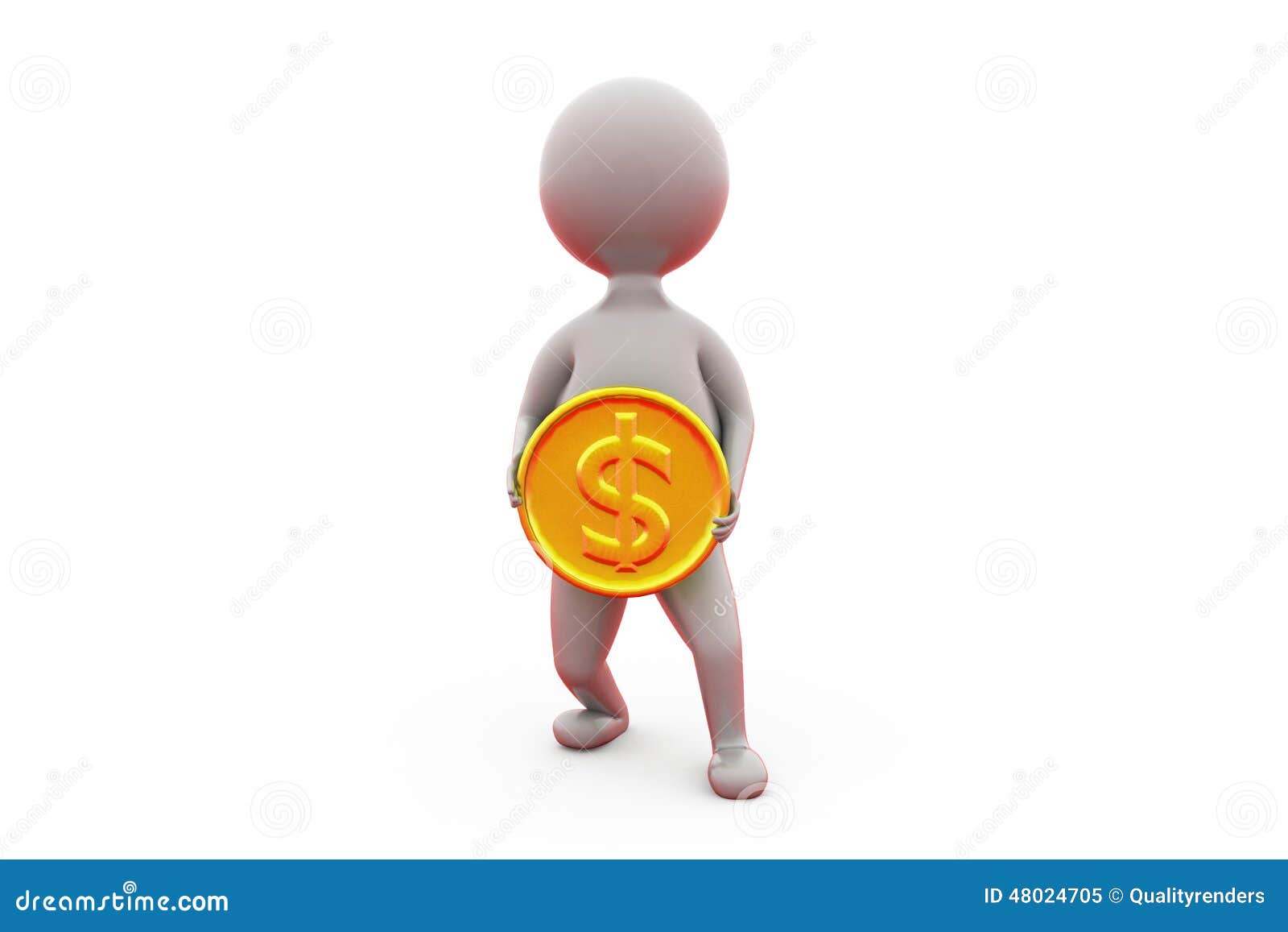 3d Man Holding Coin Concept Stock Illustration - Illustration of ...