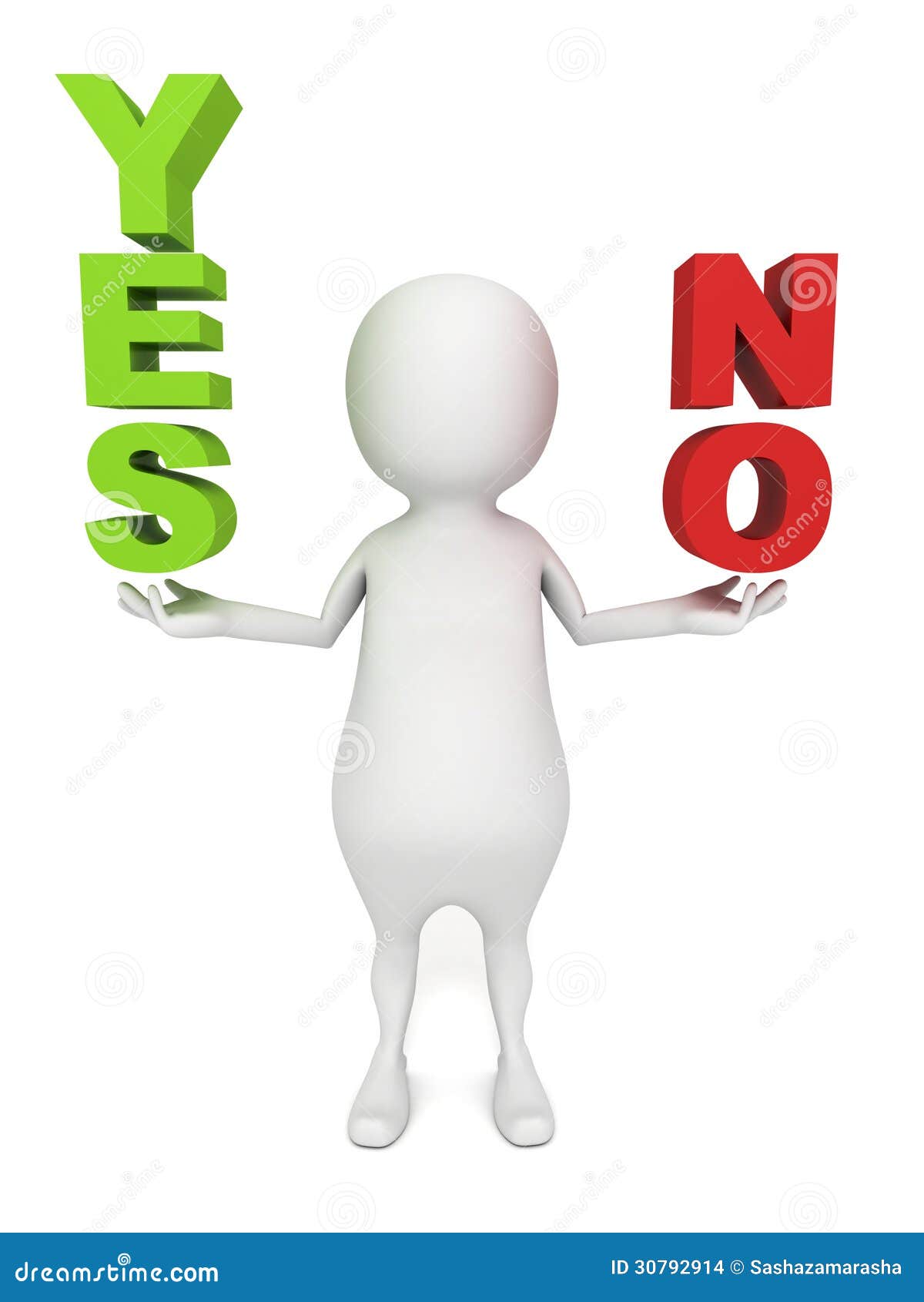 3d Man Holding Conceptual Yes and No Words Stock Illustration ...