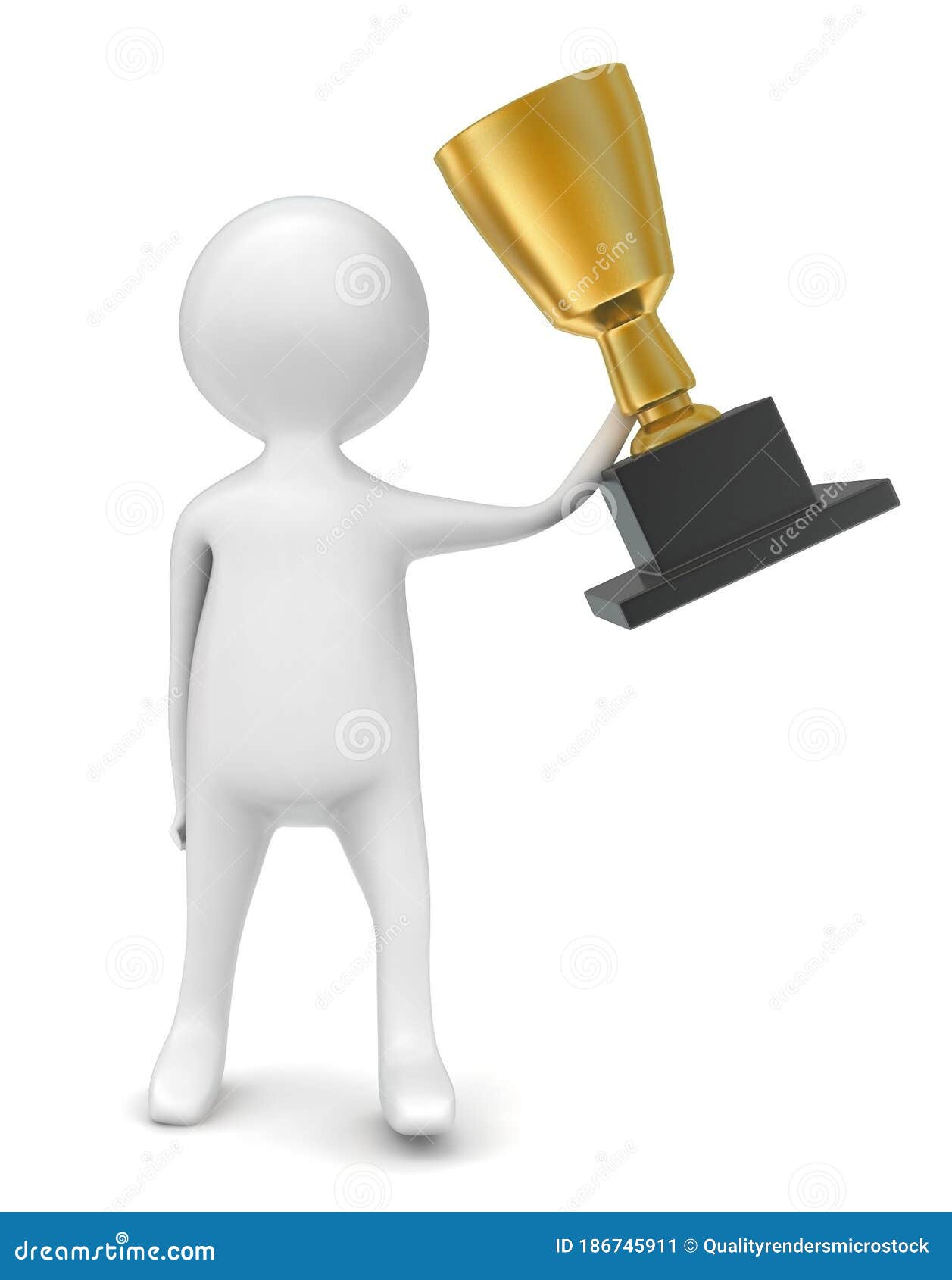 3d Man Holding a Golden Trophy in Hands Concept Stock Illustration ...