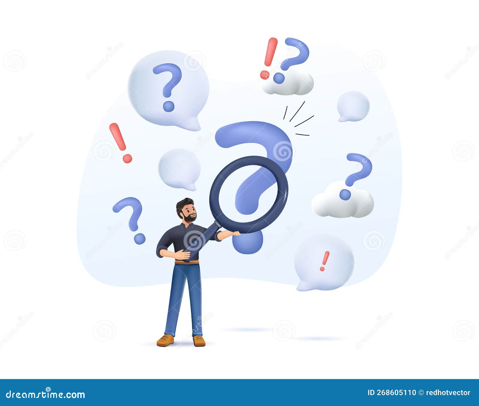 3D Man Holding Magnifying Glass and Looking through it at Interrogation ...