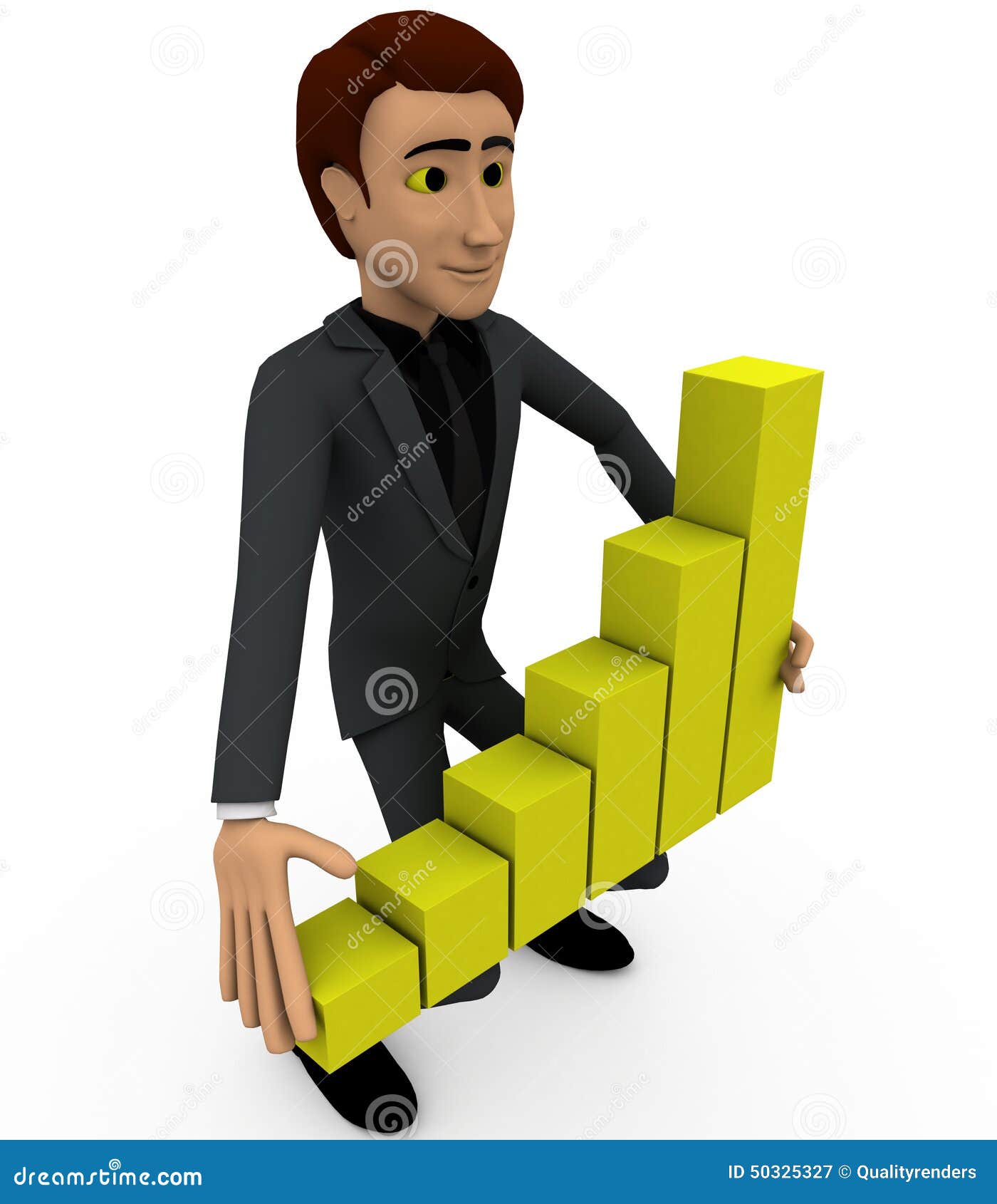 3d Man Holding Progress Chart Concept Stock Illustration - Image: 50325327