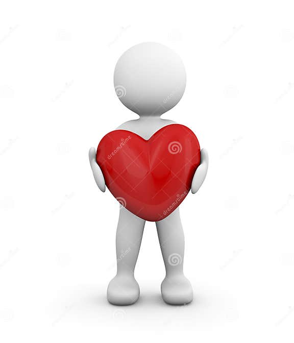 3d man holding a red heart stock illustration. Illustration of life ...