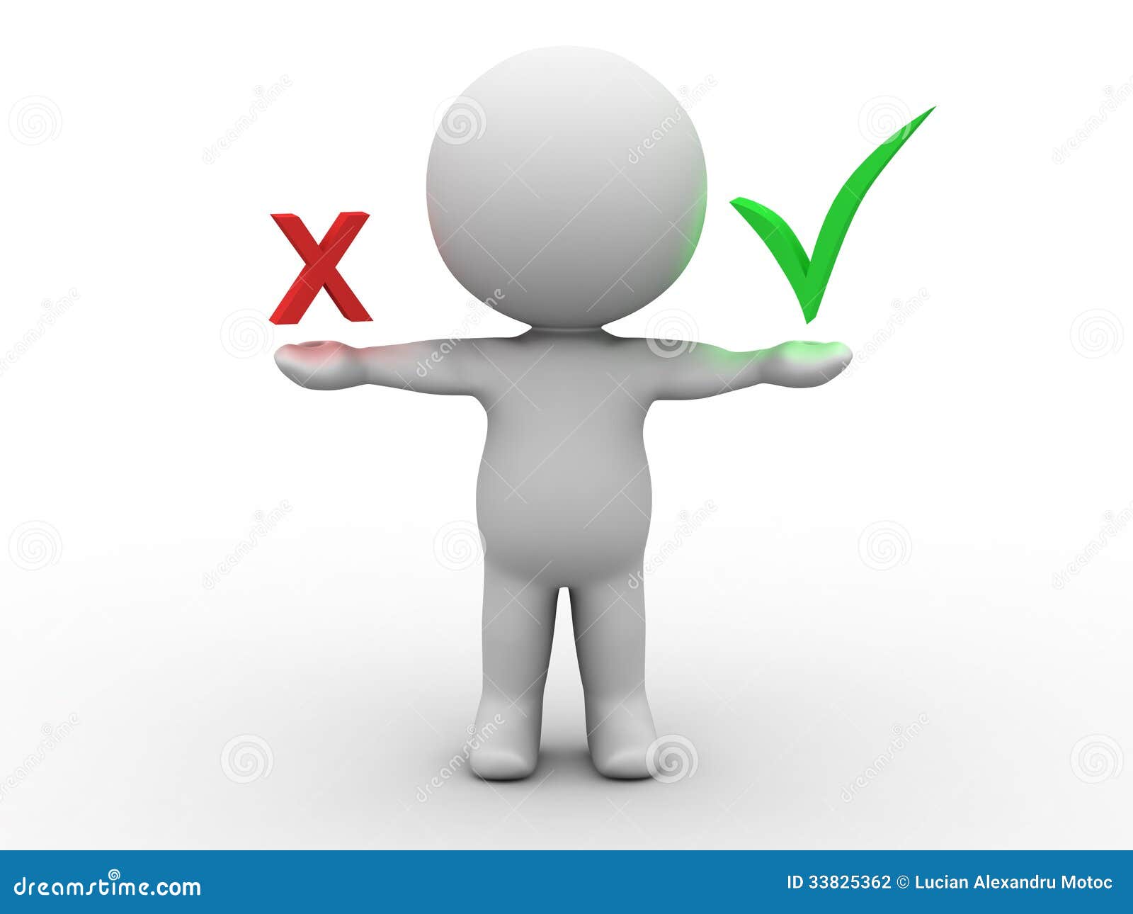 3D Man Holding Red X Mark and Green Checkmark Stock Illustration ...
