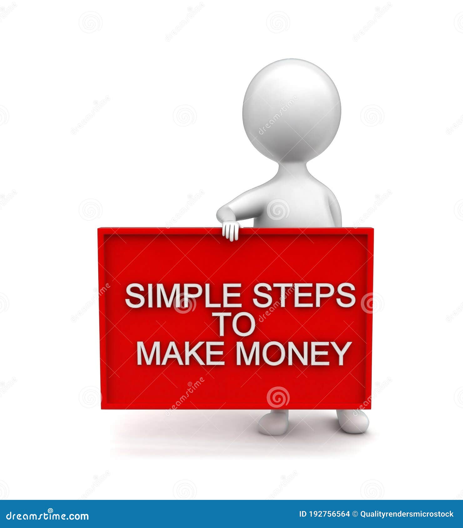 3d Man Holding Simple Steps To Make Money Text Banner Concept Stock ...