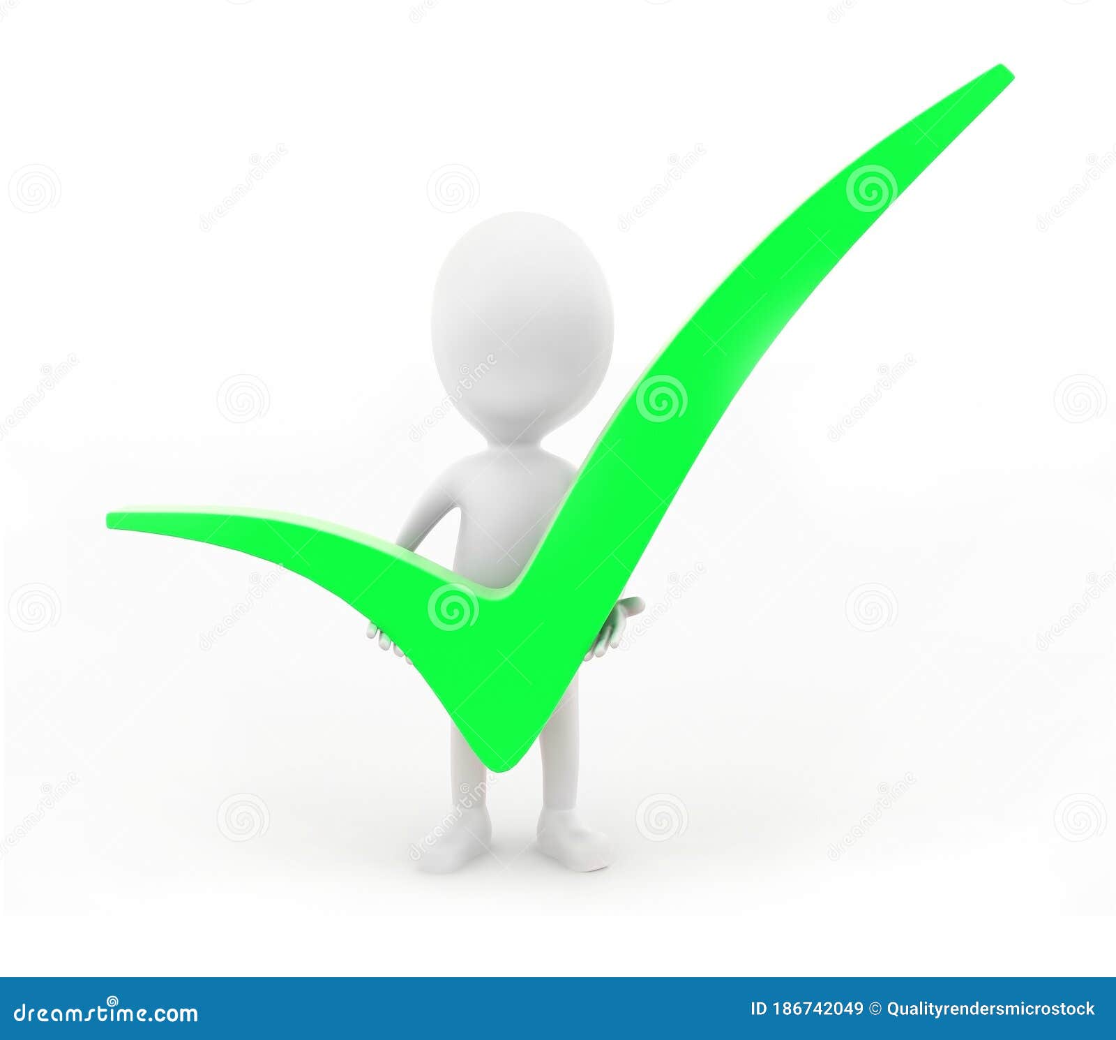 3d Man Holding Tickmark in Hands Concept Stock Illustration ...